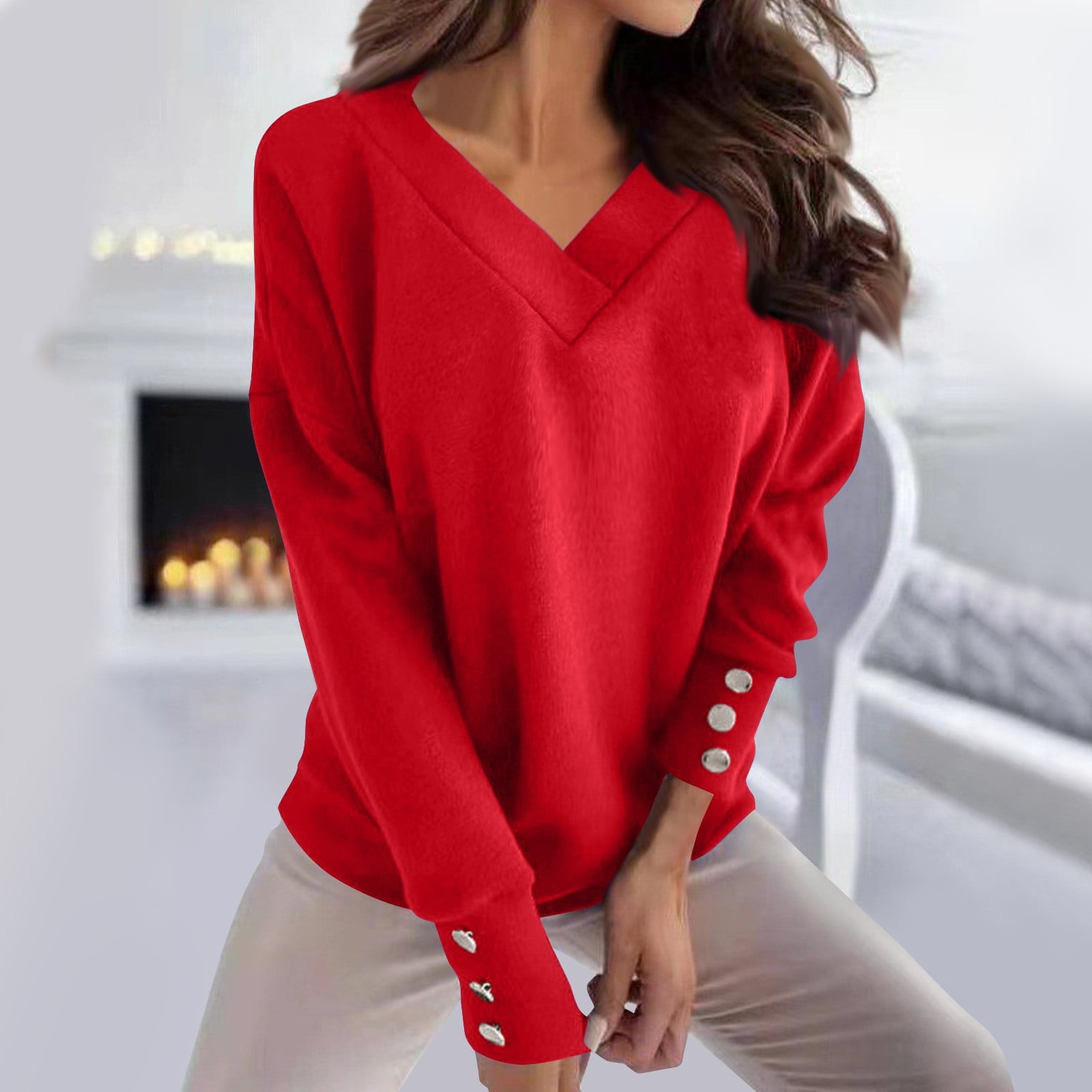 Juslio Womens Sweaters Pullovers Lightweight Sweaters V Neck Long ...