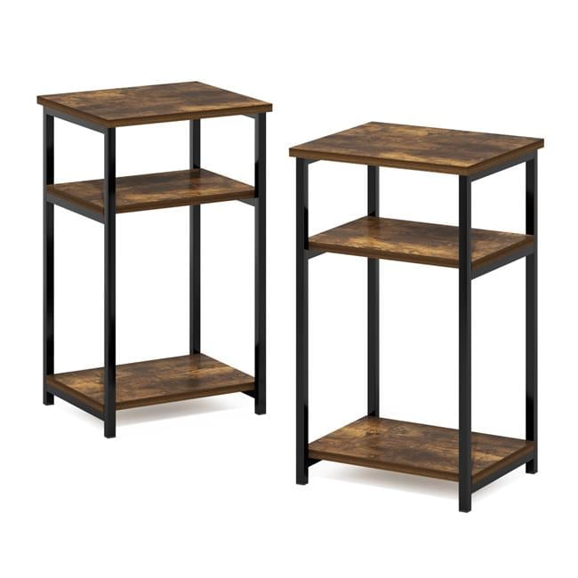 Just 3-Tier Industrial Metal Frame End Table with Storage Shelves ...