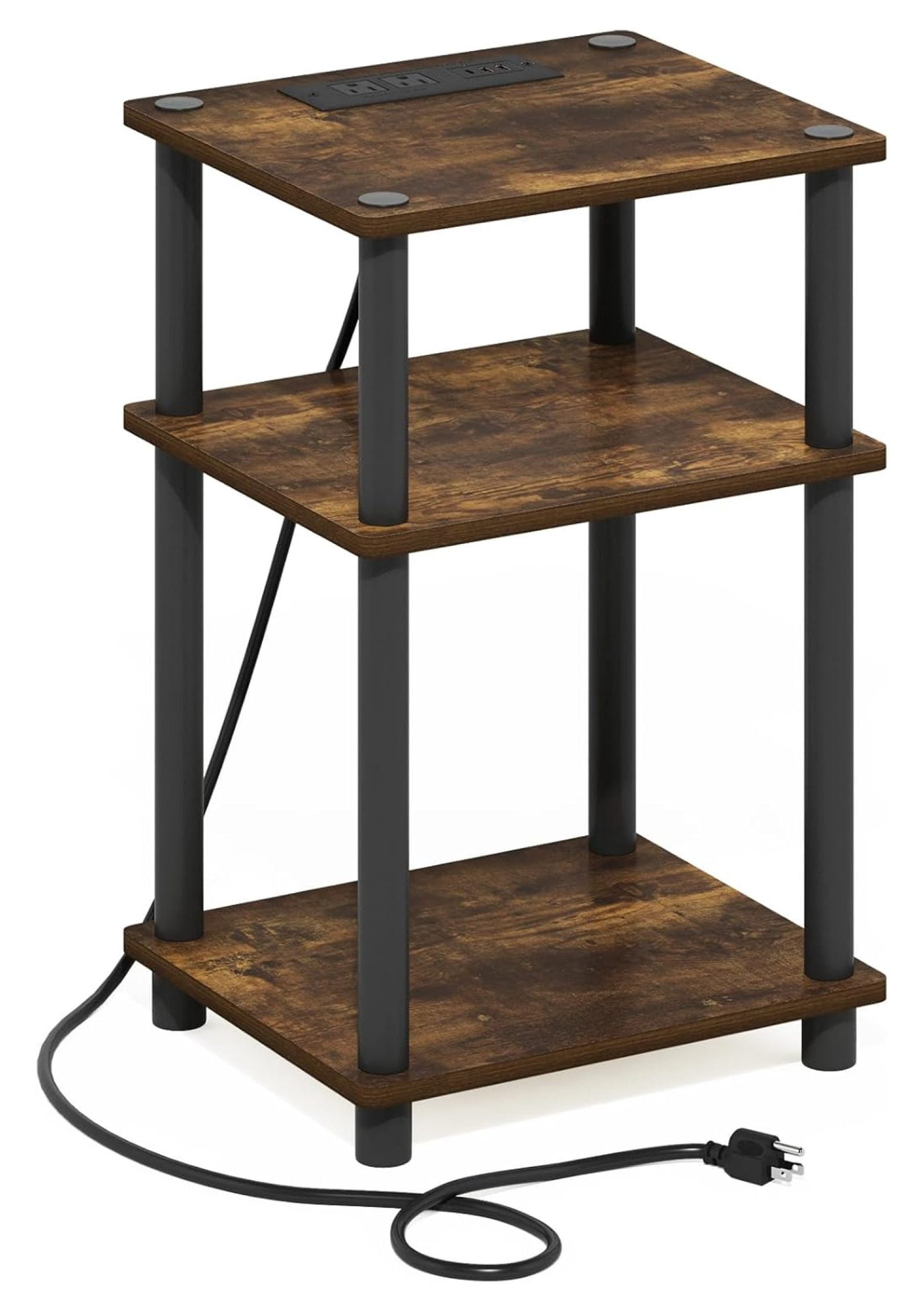 Just 3-Tier Turn-N-Tube USB and Type-C Charging Port End Table with ...