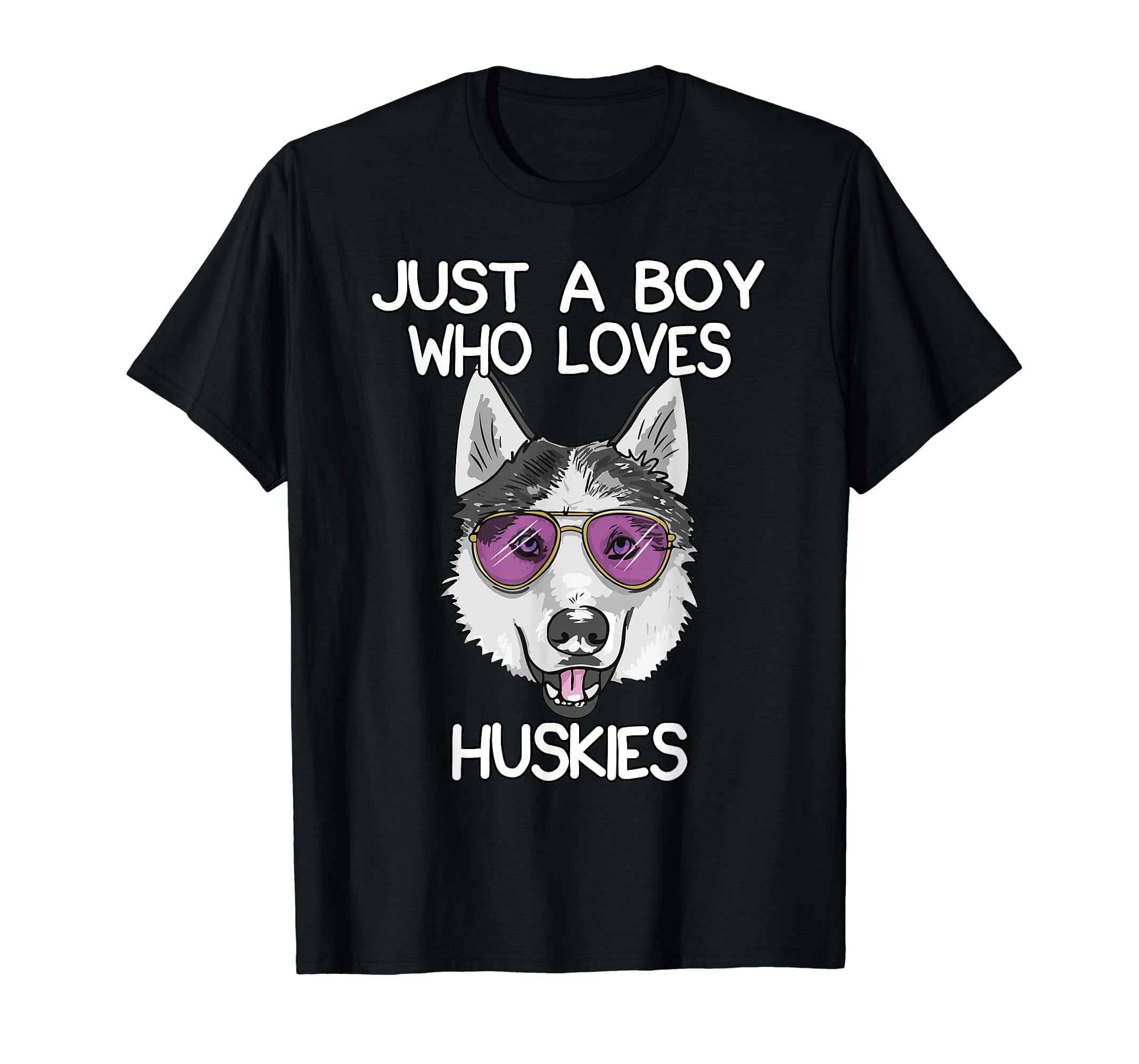 Just A Boy Who Loves Huskies Dog Lover Gifts Husky Owner T-Shirt ...
