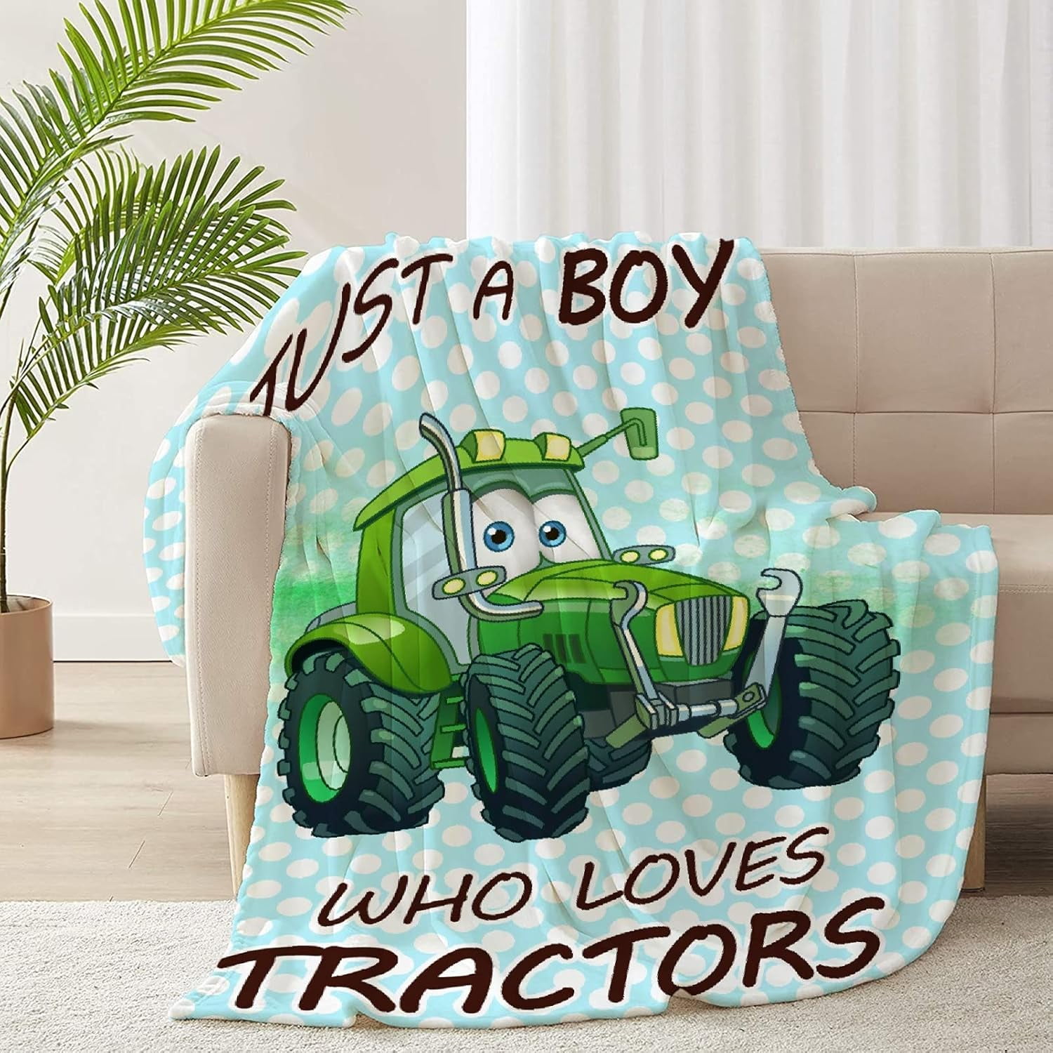Just A Boy Who Loves Tractors Fleece Flannel Lightweight Blankets Plush Microfiber Bedding Throw ...