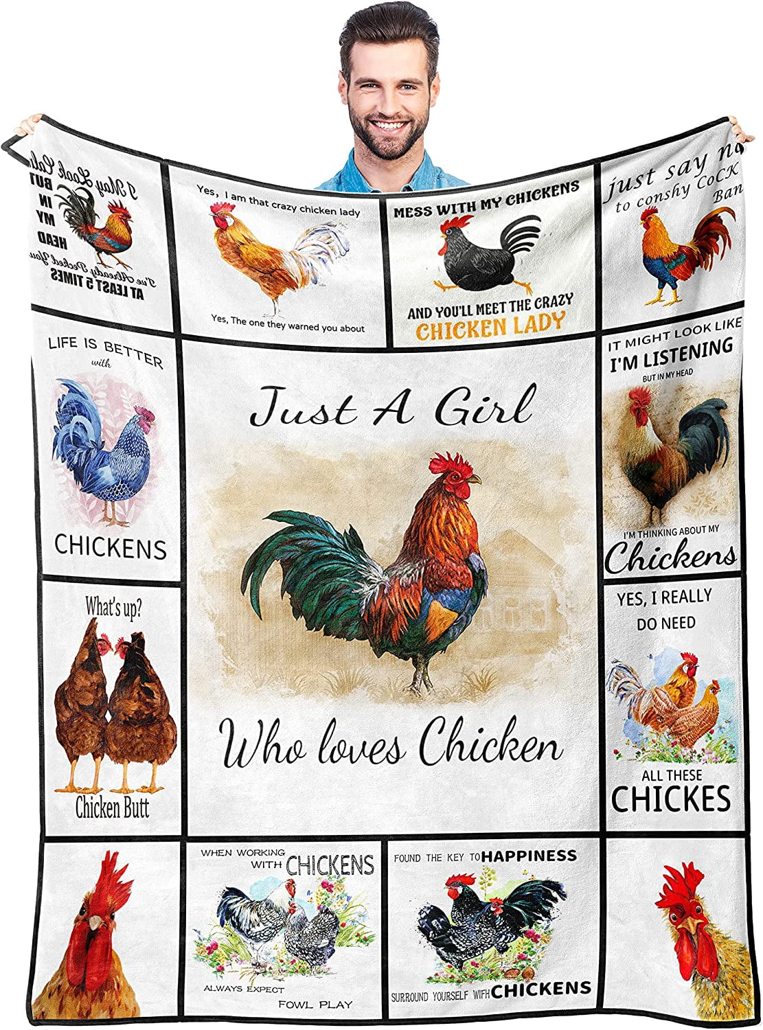 Just A Girl Who Loves Chickens Throw Blanket Soft Farm Chicken Blankets