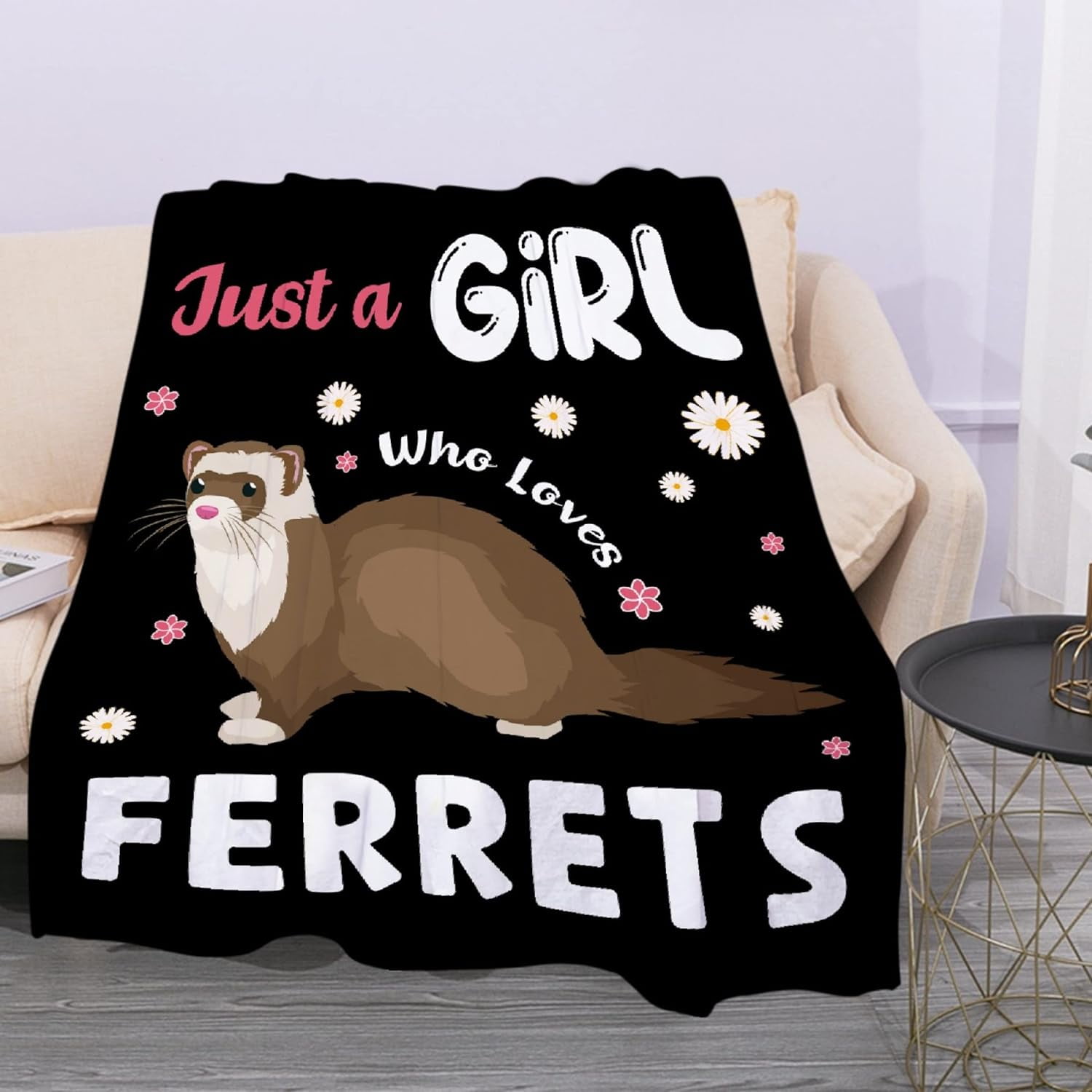 Just A Girl Who Loves Ferrets Fall Blanket Gift for Lightweight Plush Comfy Sheet Super Soft ...