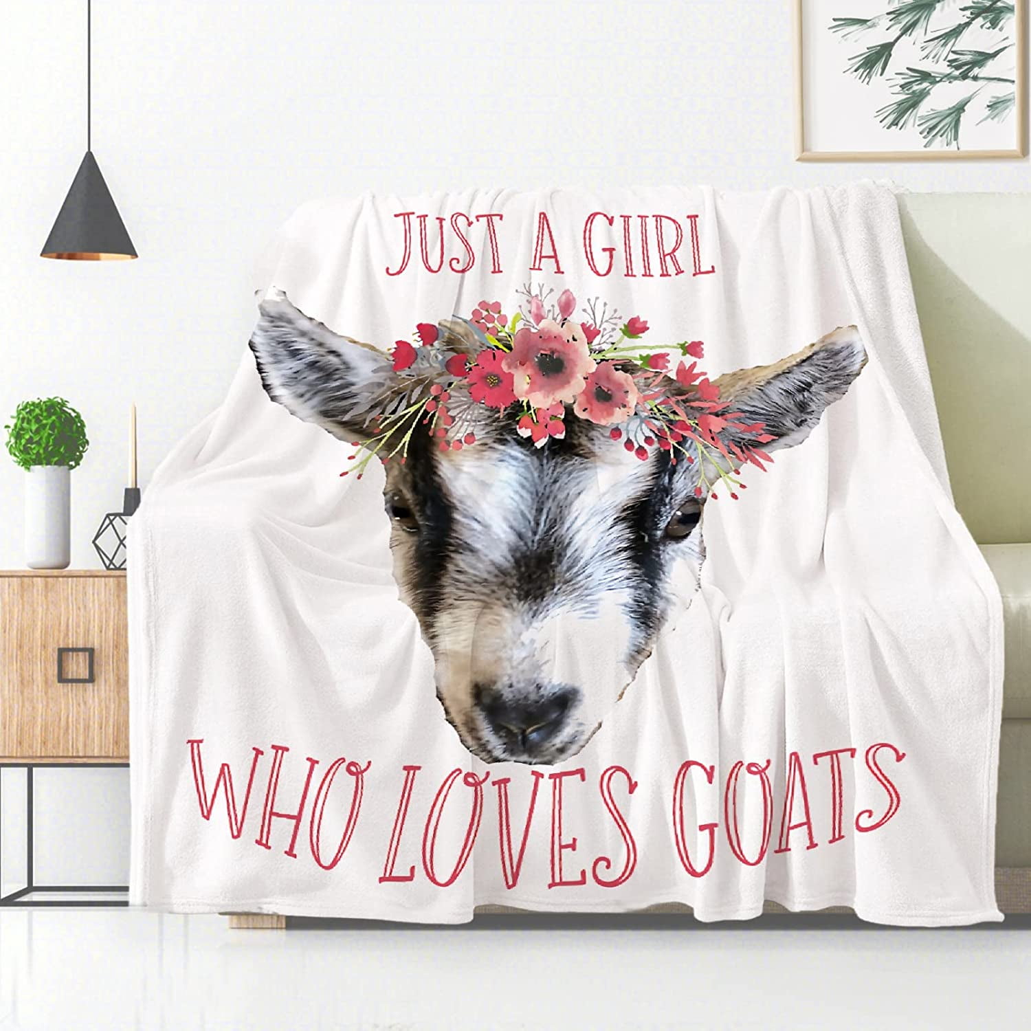 Just A Girl Who Loves Goats Flowers Blanket Throw, Flannel Fleece ...