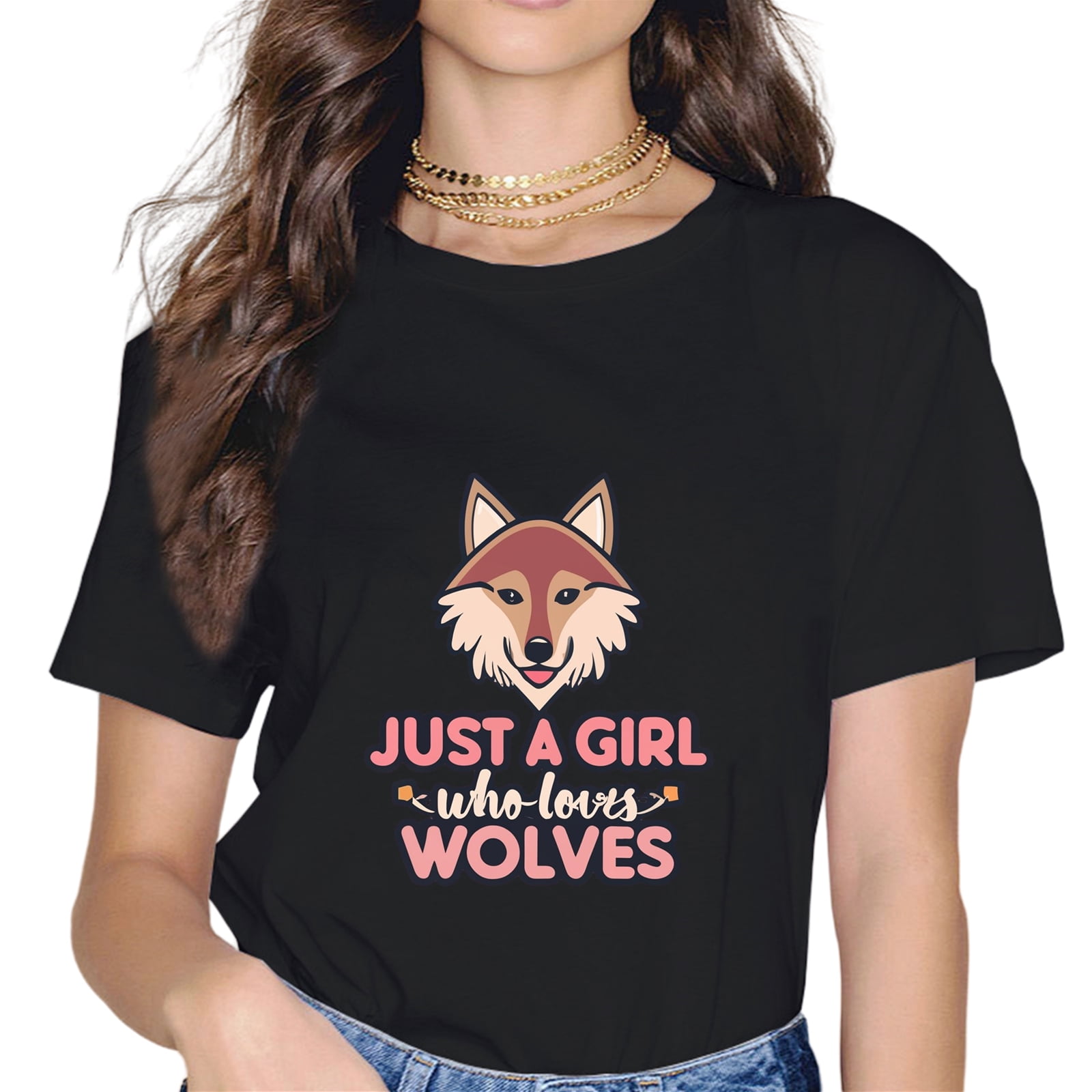 Just A Girl Who Loves Wolves Cute Wolf Girl T-Shirt - Walmart.com