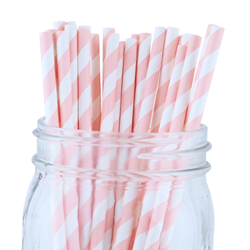 Just Artifacts 100pcs Decorative Striped Paper Straws (Striped, Light ...