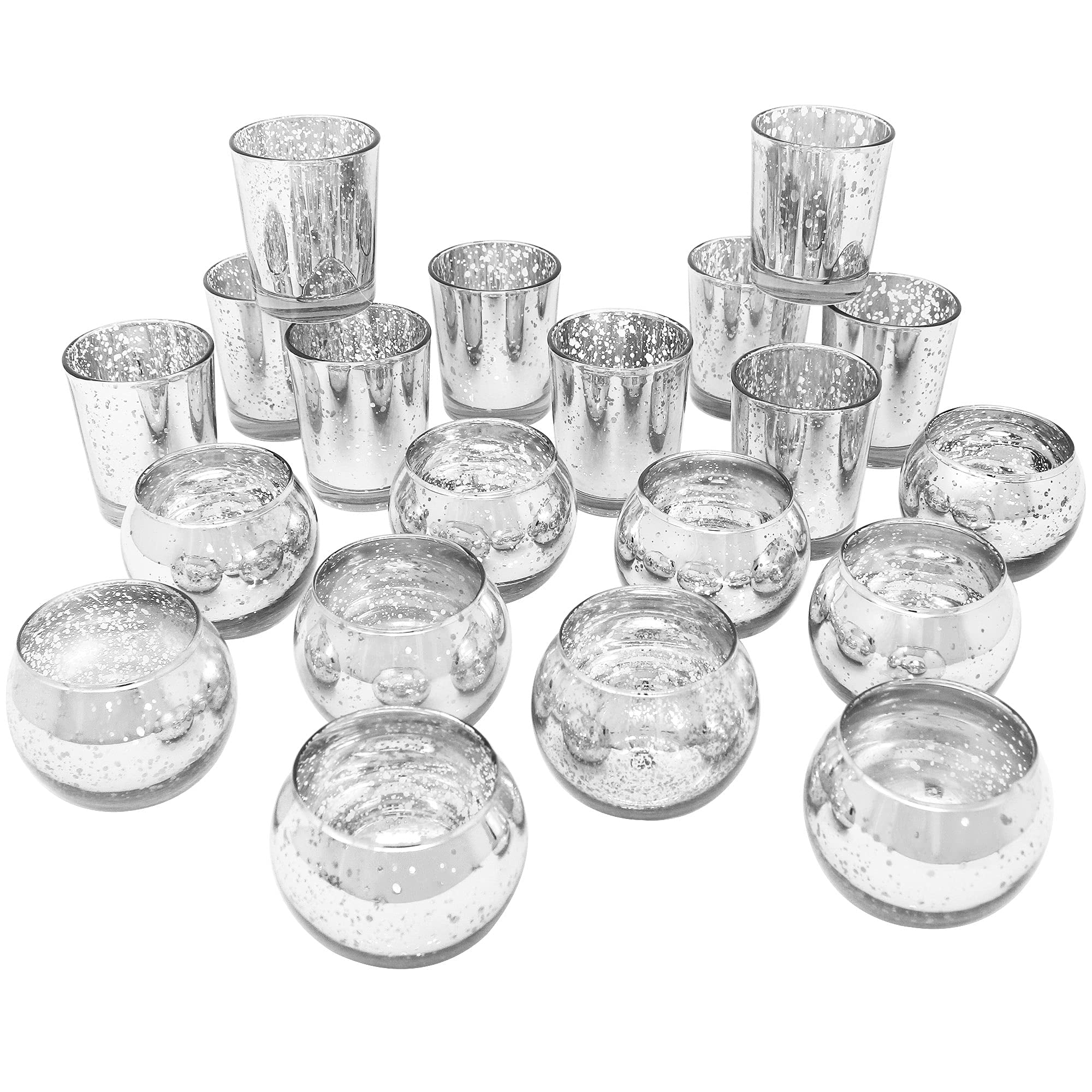 Just Artifacts 24pcs Assorted Silver Mercury Glass Votive Candle