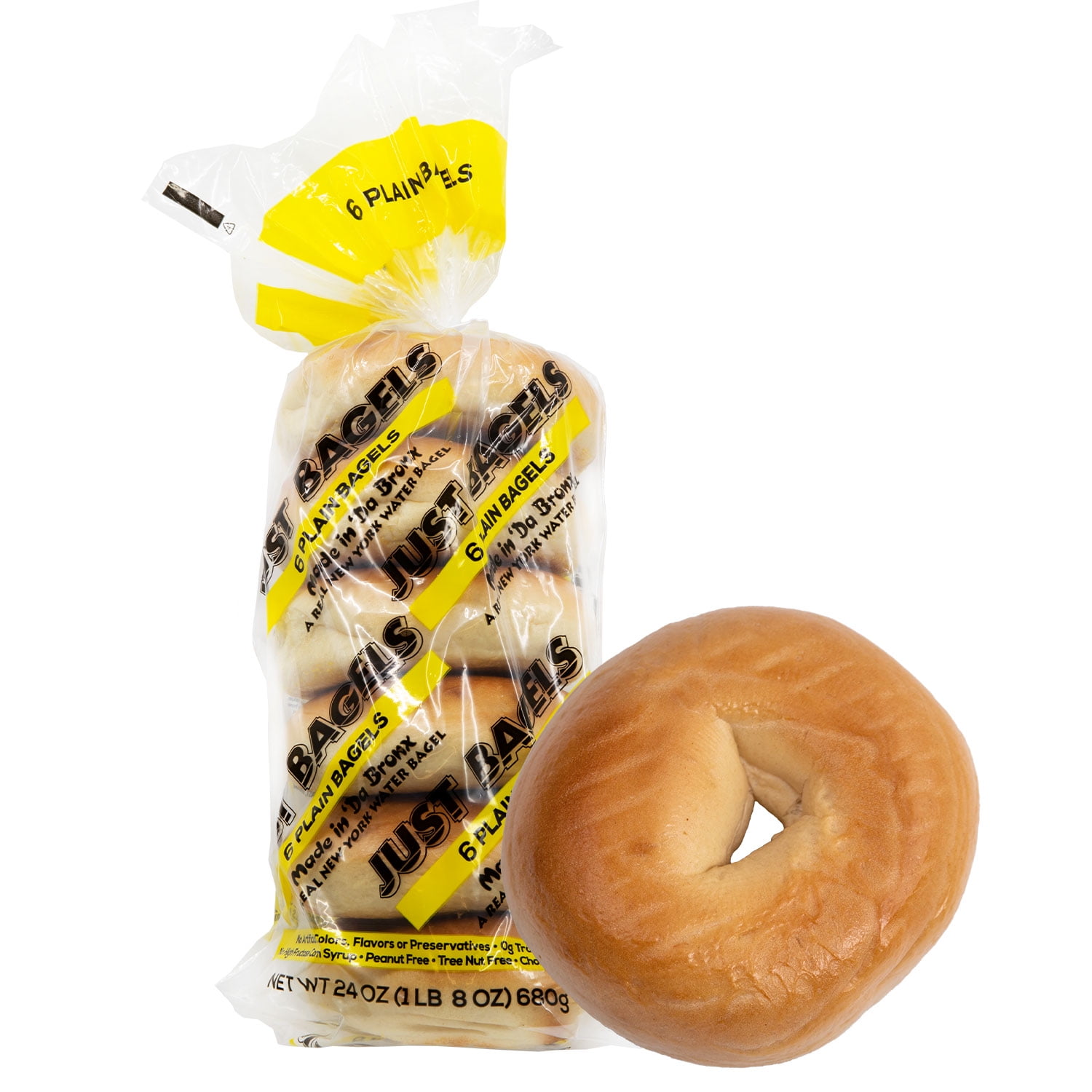 Just Bagels - Plain Bagels - 48 Count (8 six packs), 24oz Bag - Non-GMO ...