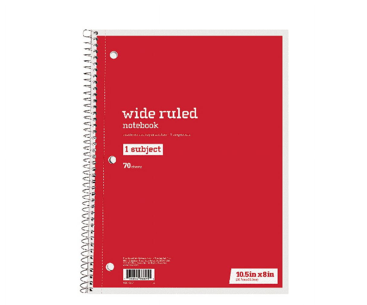 Just Basics Spiral Notebook, 8" x 10-1/2", 1 Subject, Wide Ruled, 70 ...