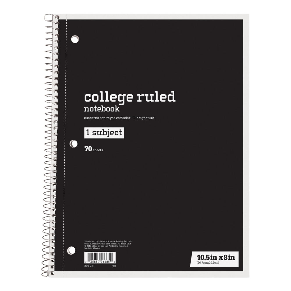 Just Basics Spiral Notebook; 8in x 10-1/2in; College Ruled; 70 Sheets ...