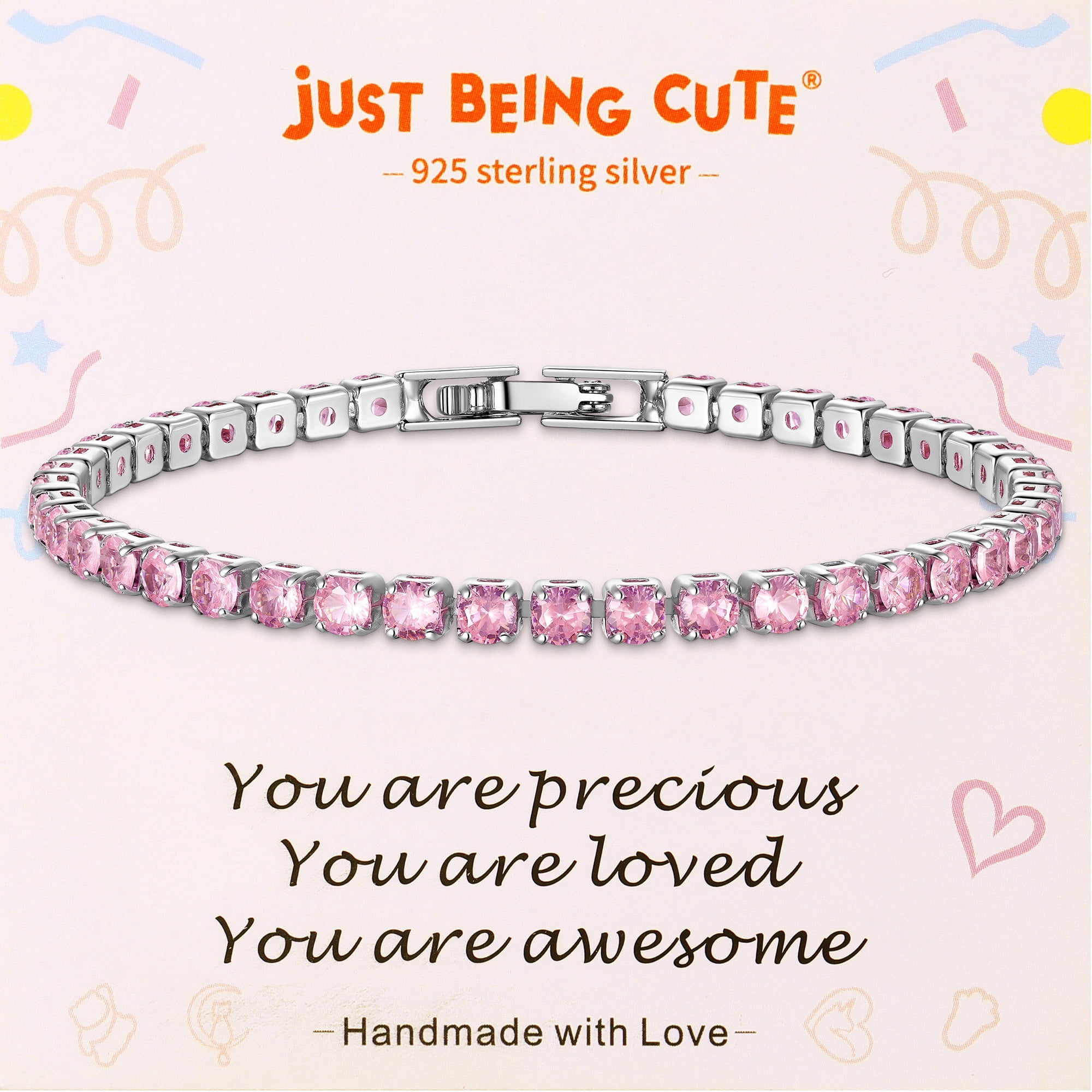 Just Being Cute Tennis Bracelets for Women, 3mm Created Pink Tourmaline ...