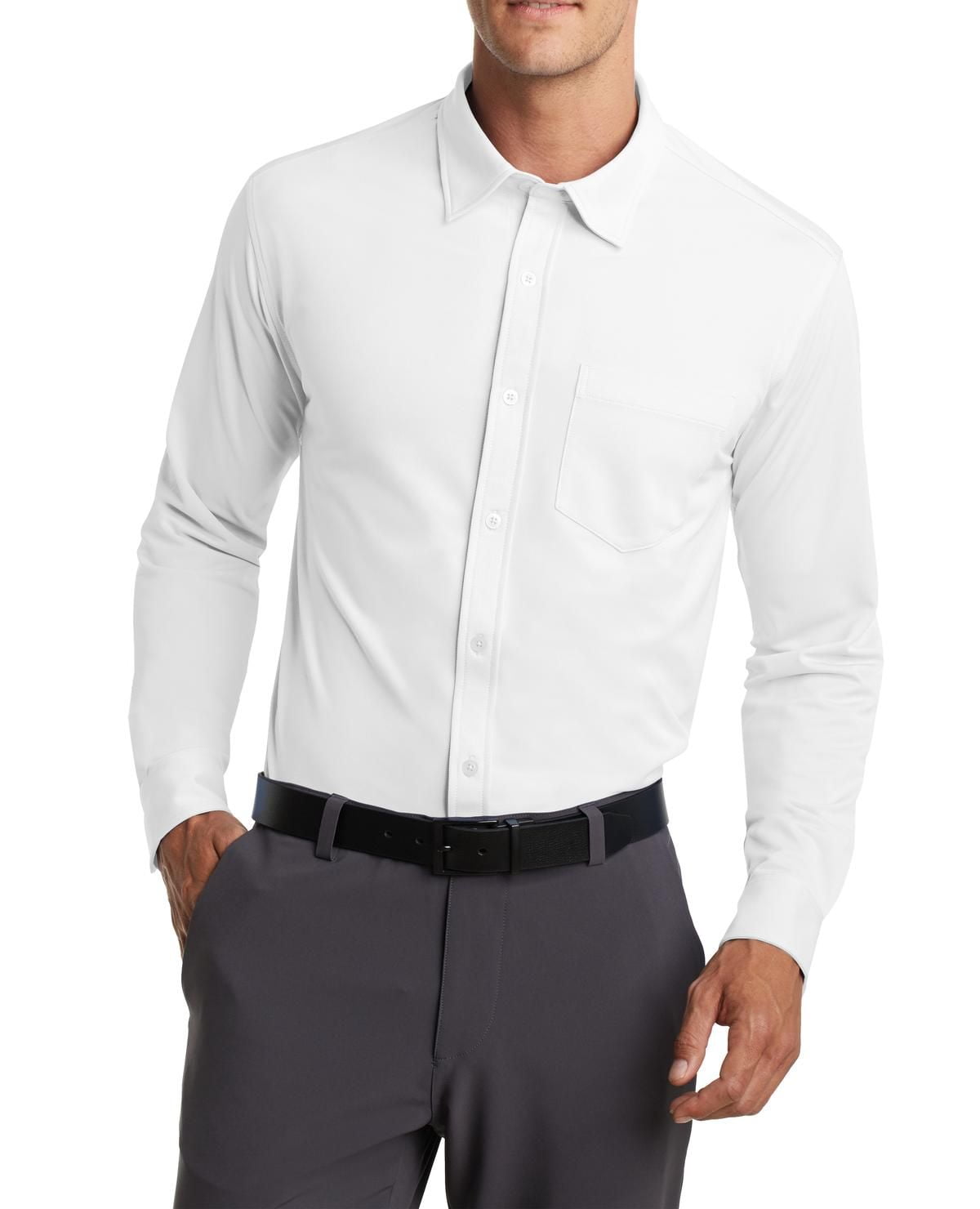 Just Blanks Dimension Knit Dress Shirt Hidden Button Down Collar, White ...