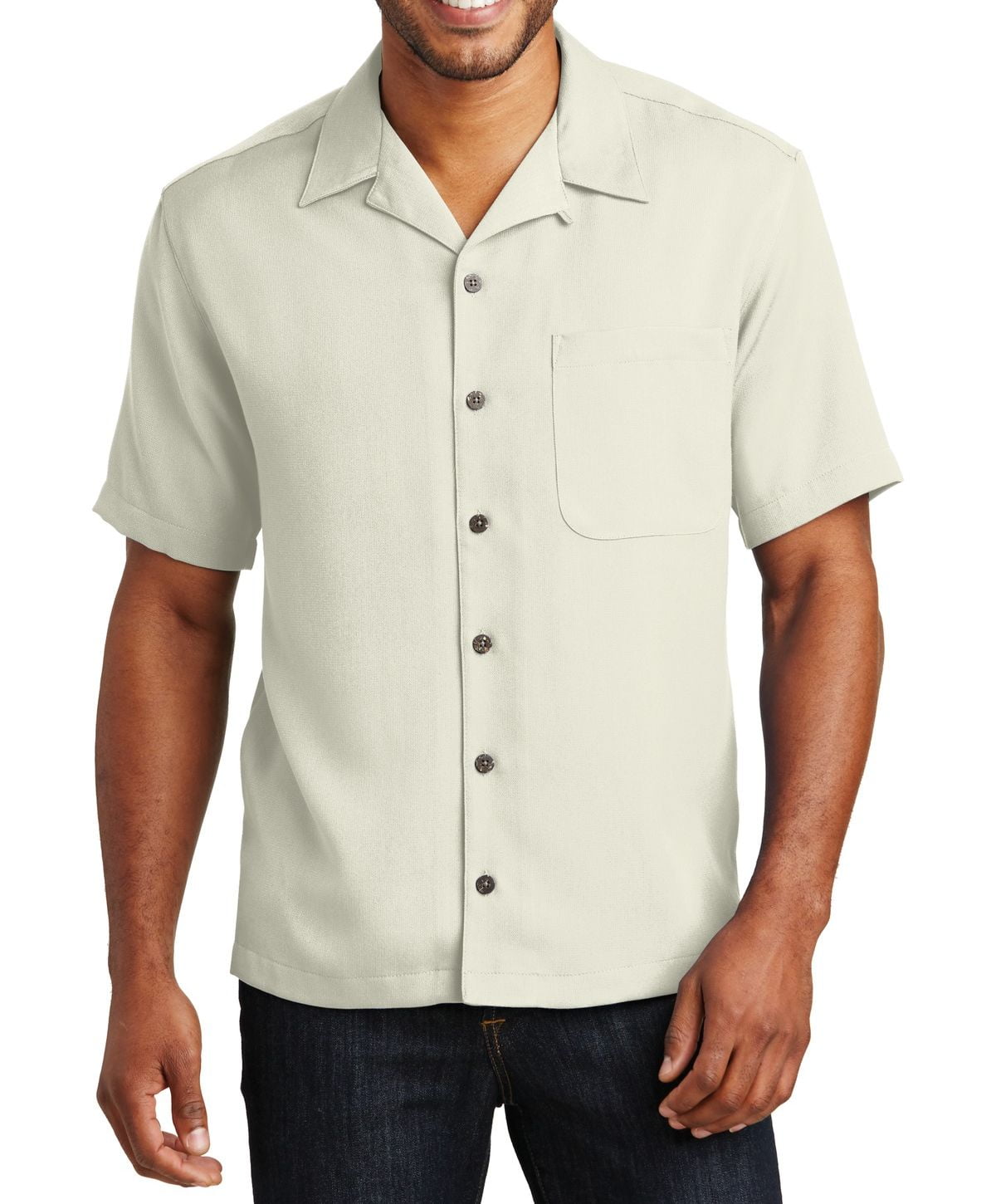 Just Blanks Easy Care Camp Shirt Camp Style Collar Faux Coconut Shell ...