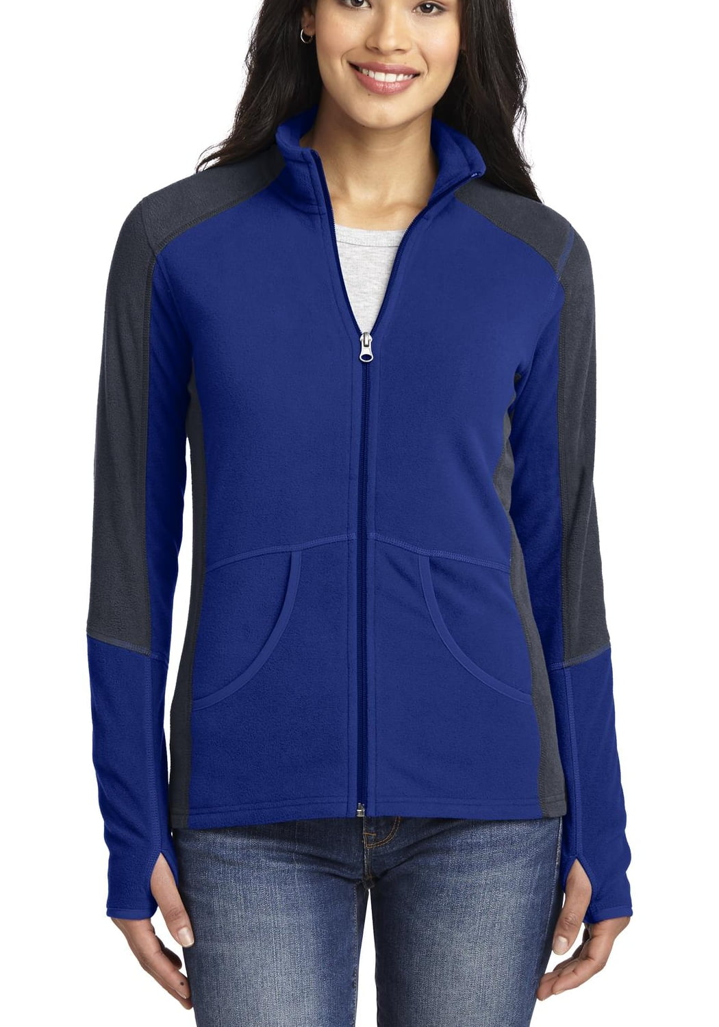 JustBlanks Womens Colorblock Full Zip Microfleece Jacket Lightweight ...