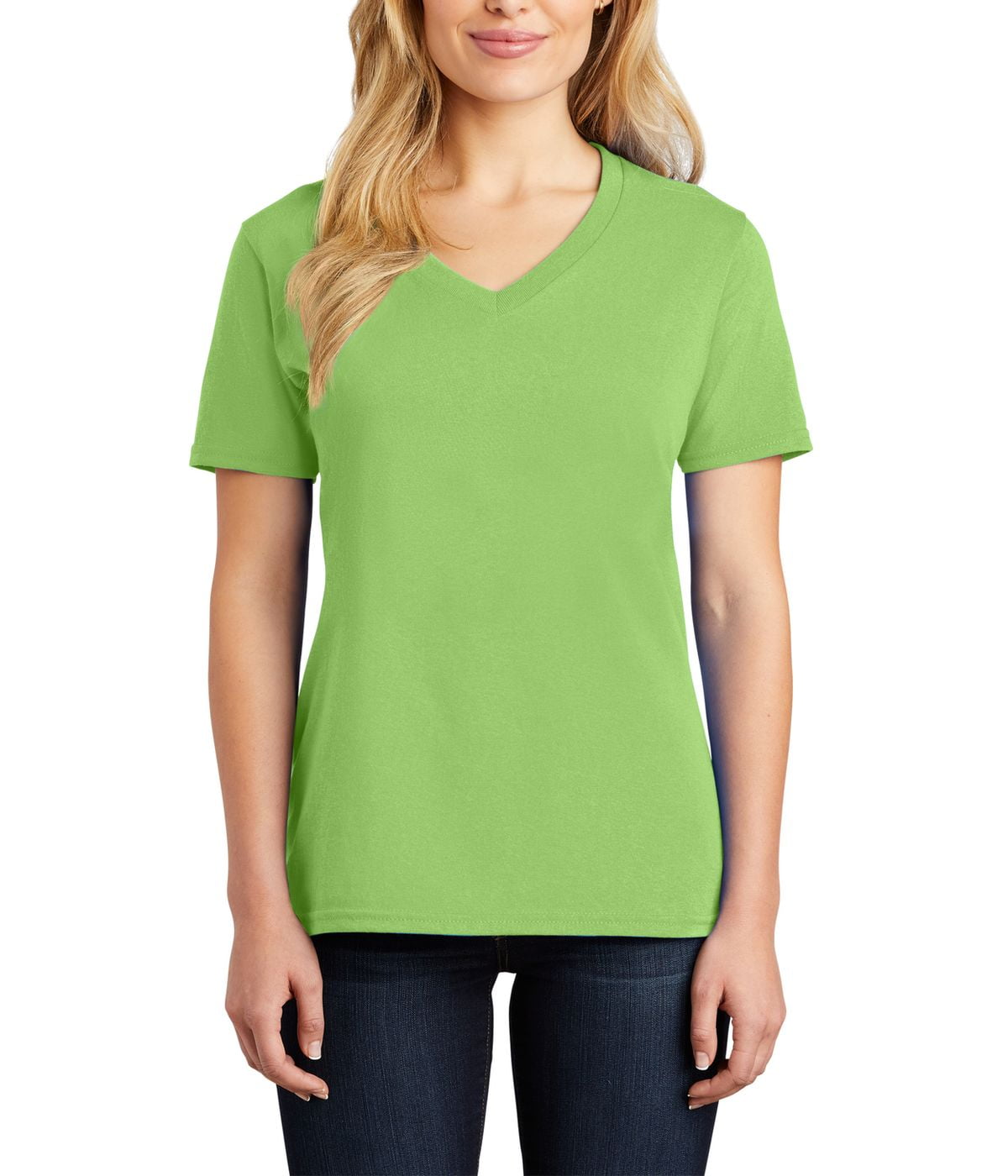 Just Blanks Ladies Core Cotton V-Neck Tee, Lime, L - Walmart.com