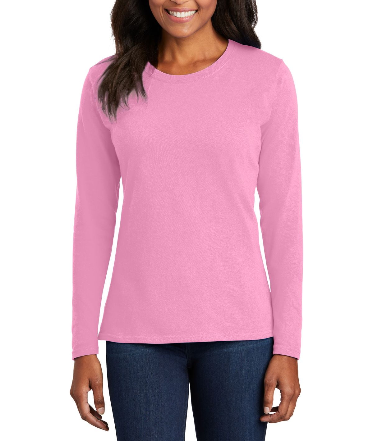 Just Blanks Ladies Long Sleeve Core Cotton Tee, Candy Pink, XS ...