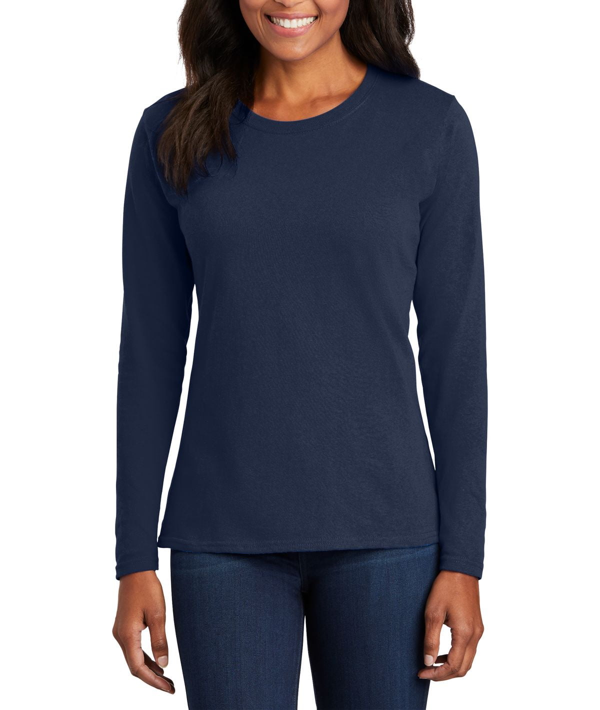 Just Blanks Ladies Long Sleeve Core Cotton Tee, Navy, L - Walmart.com