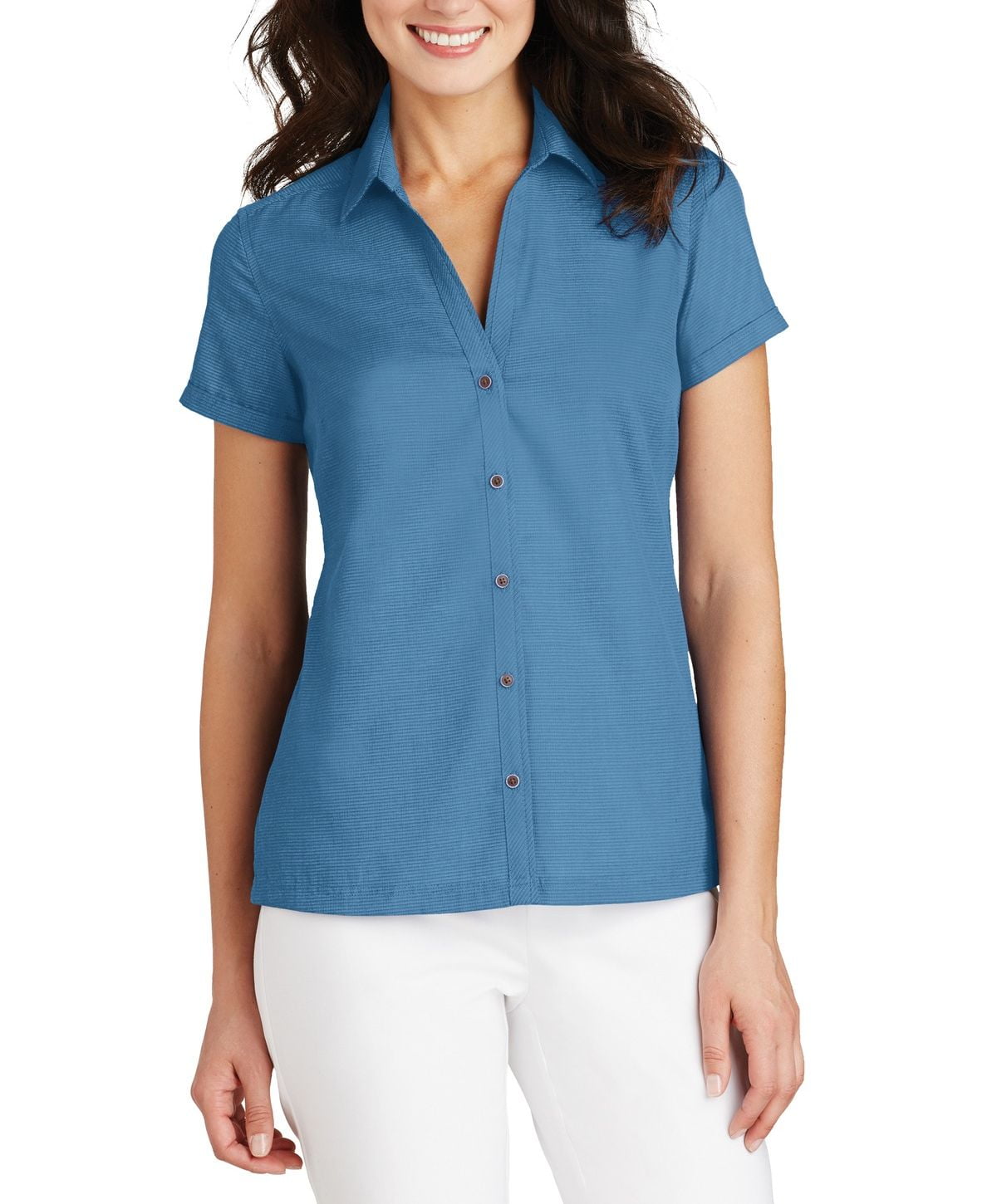 Just Blanks Ladies Textured Camp Shirt Open Collar Back Yoke With ...