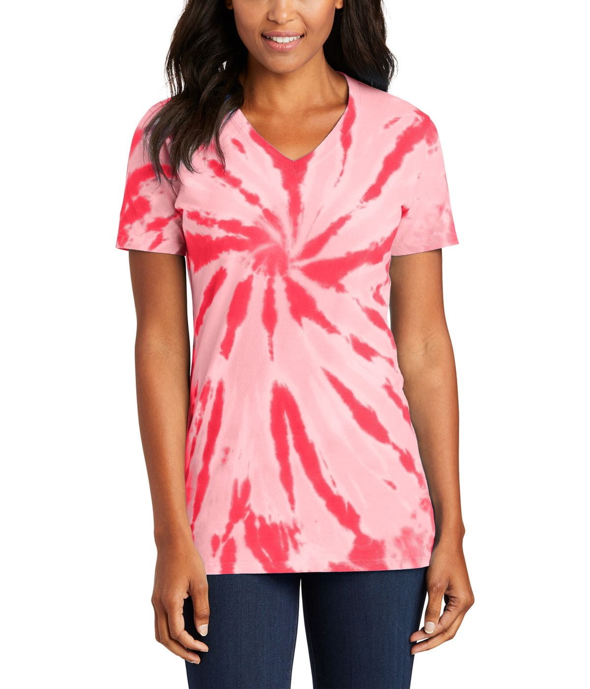 Just Blanks Ladies Tie-Dye V-Neck Tee Back Neck Tape I2 Contoured Body ...