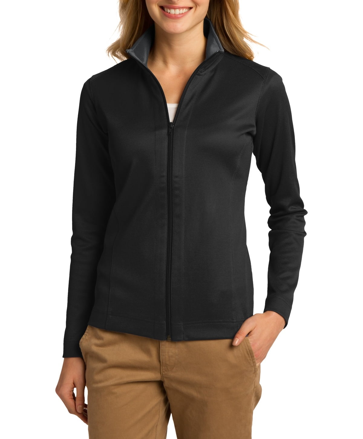 Just Blanks Ladies Vertical Texture Full-Zip Jacket, Black/ Iron Grey ...