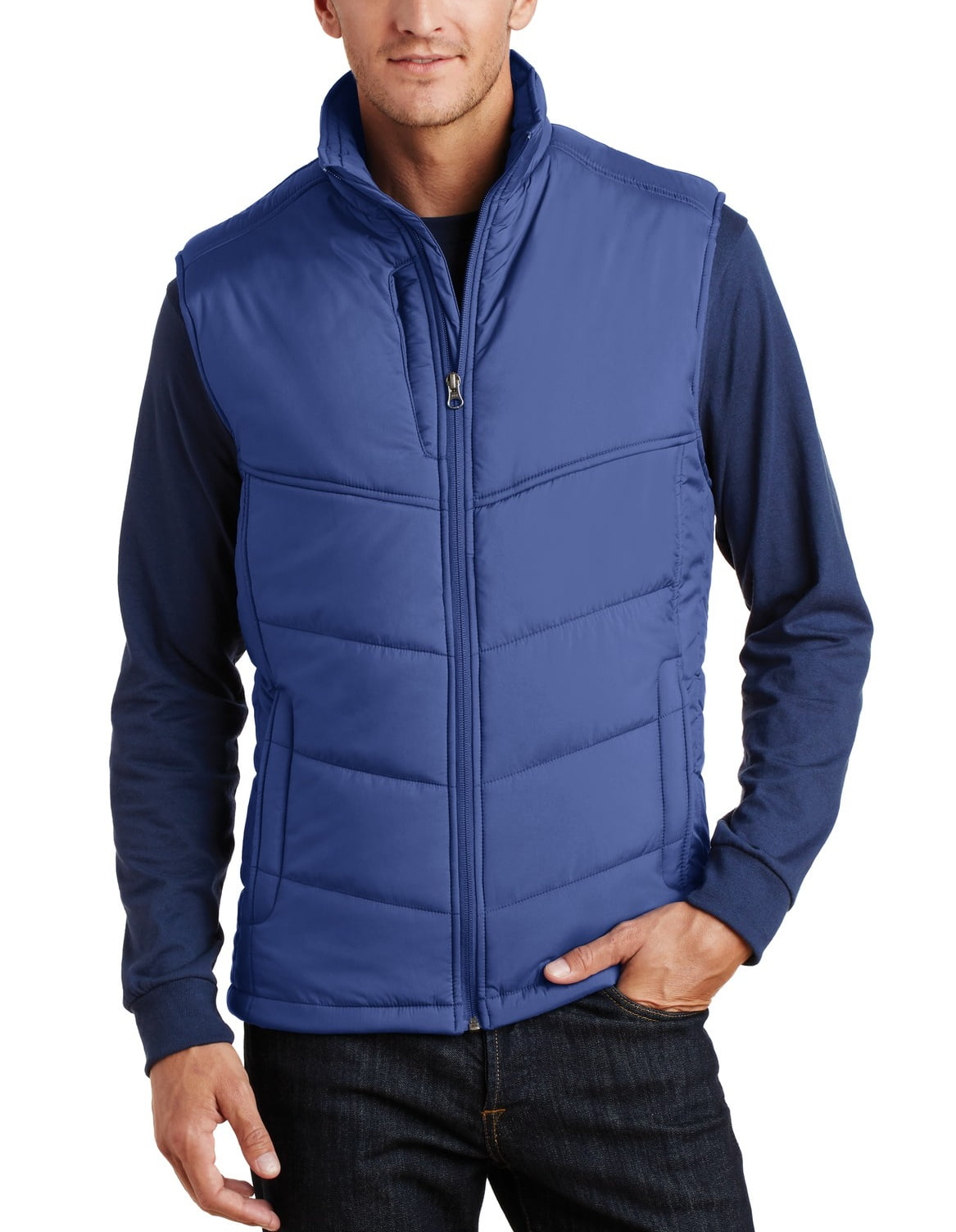 Just Blanks Puffy Vest Zip-Through Cadet Collar Hidden Zippered Chest ...