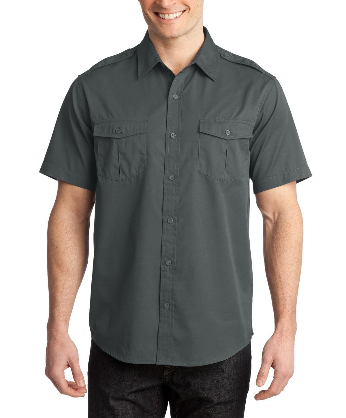 Just Blanks Stain-Release Short Sleeve Twill Shirt Button-Down Chest ...