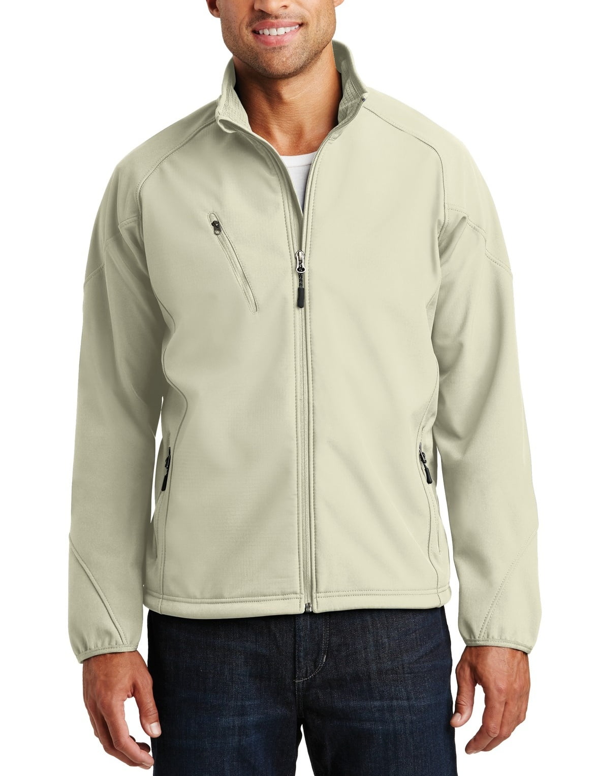 Just Blanks Textured Soft Shell Jacket Storm Flap With Chin Guard Zippered Chest Pocket, Stone ...