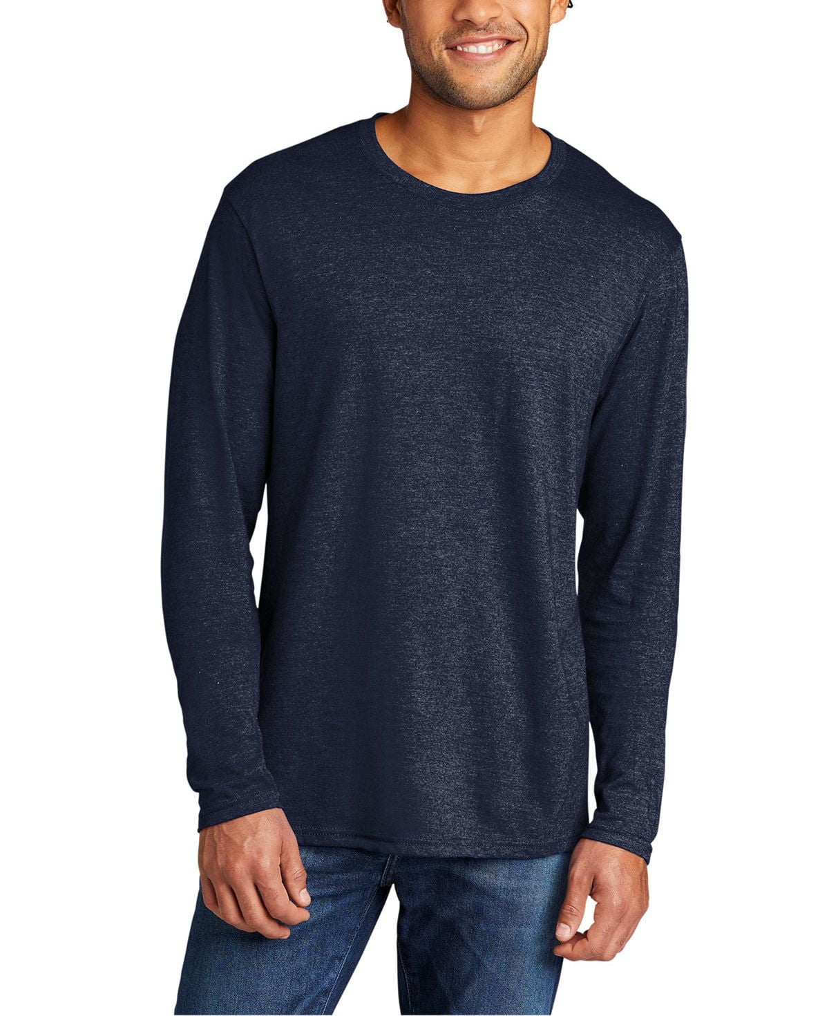 Just Blanks Tri-Blend Long Sleeve Tee 1x1 Rib Knit Neck, Team Navy Heather, M - Walmart.com