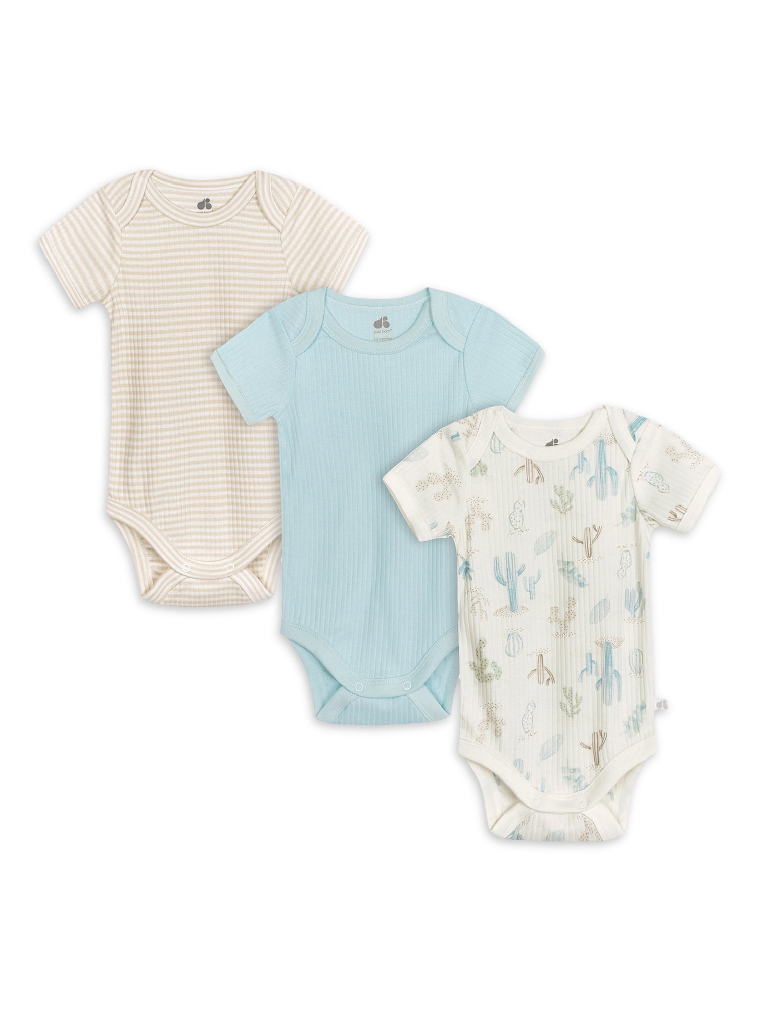 Just Born Baby Boy Short Sleeve Bodysuits, 3-Pack (0/3-6/9 Months ...