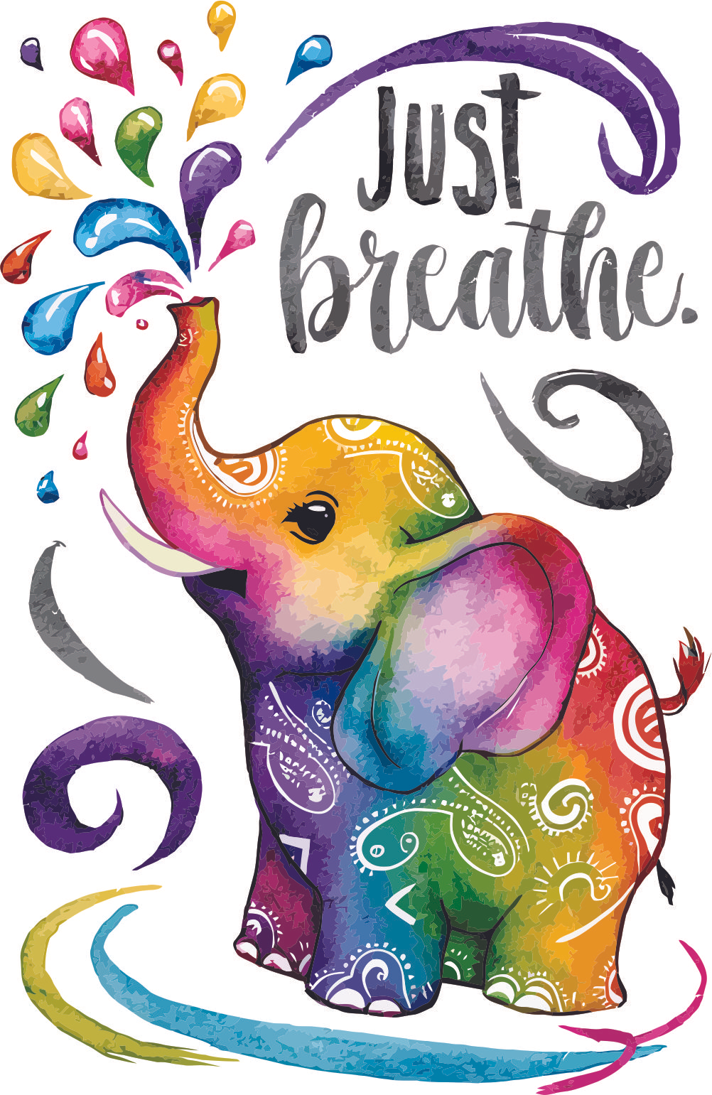 Just Breathe Colorful Elephant Quote Positive Life Motivation ...