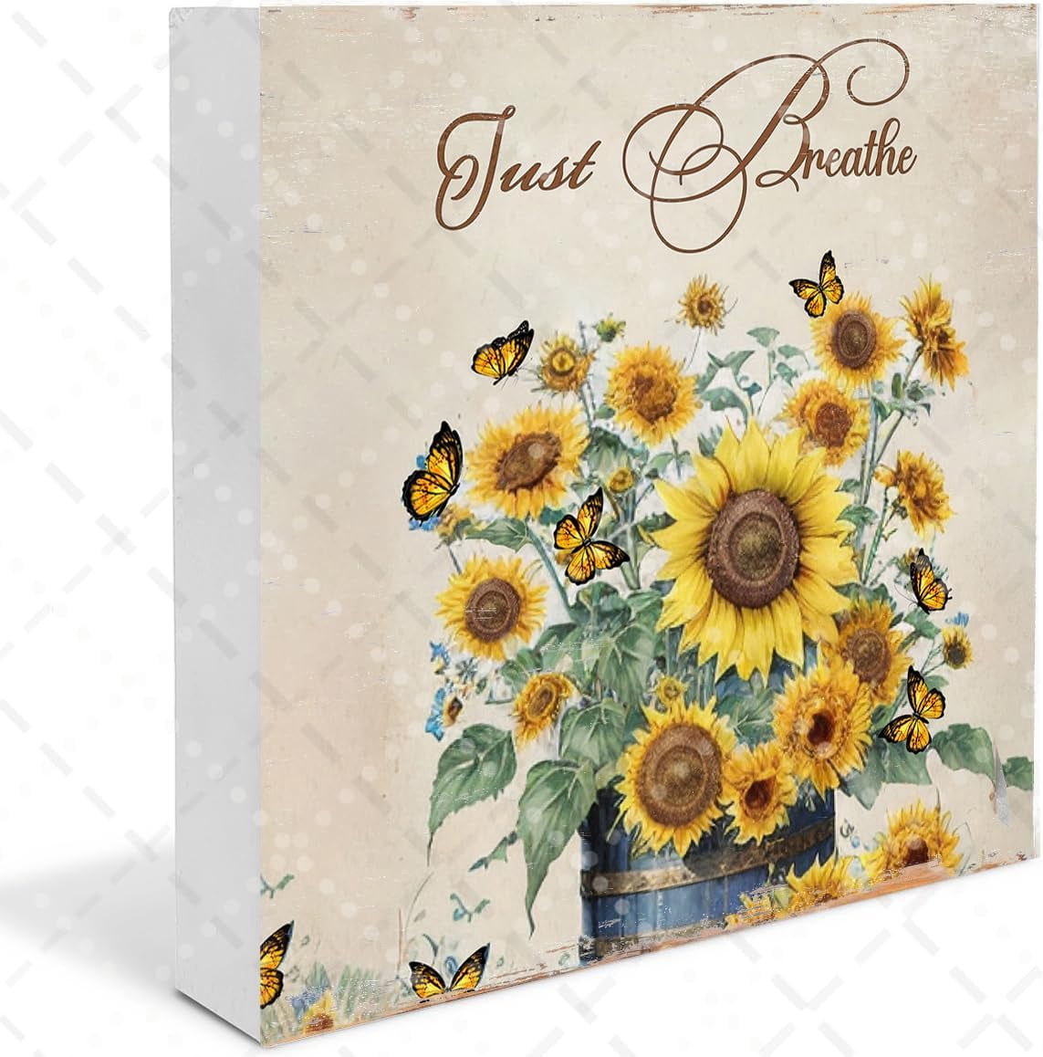 Just Breathe Sunflower Classic Wooden Box Sign Motivational Quote Funny ...