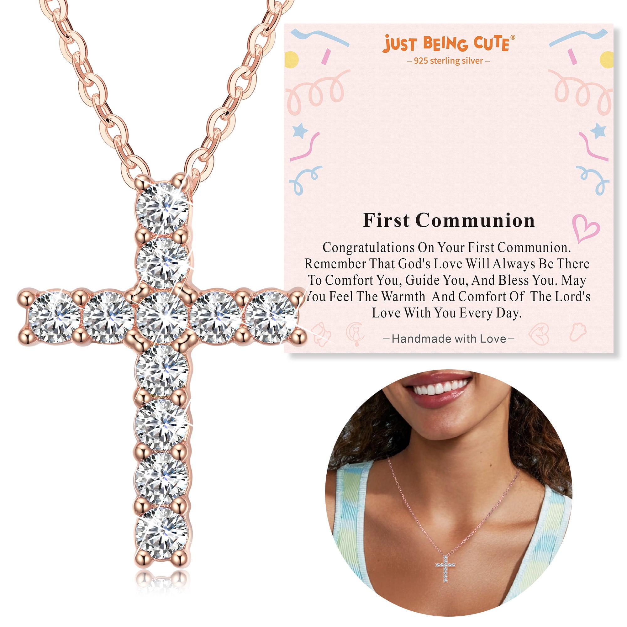 JustBeingCute Cross Necklace for Women, Real 925 Sterling Silver ...