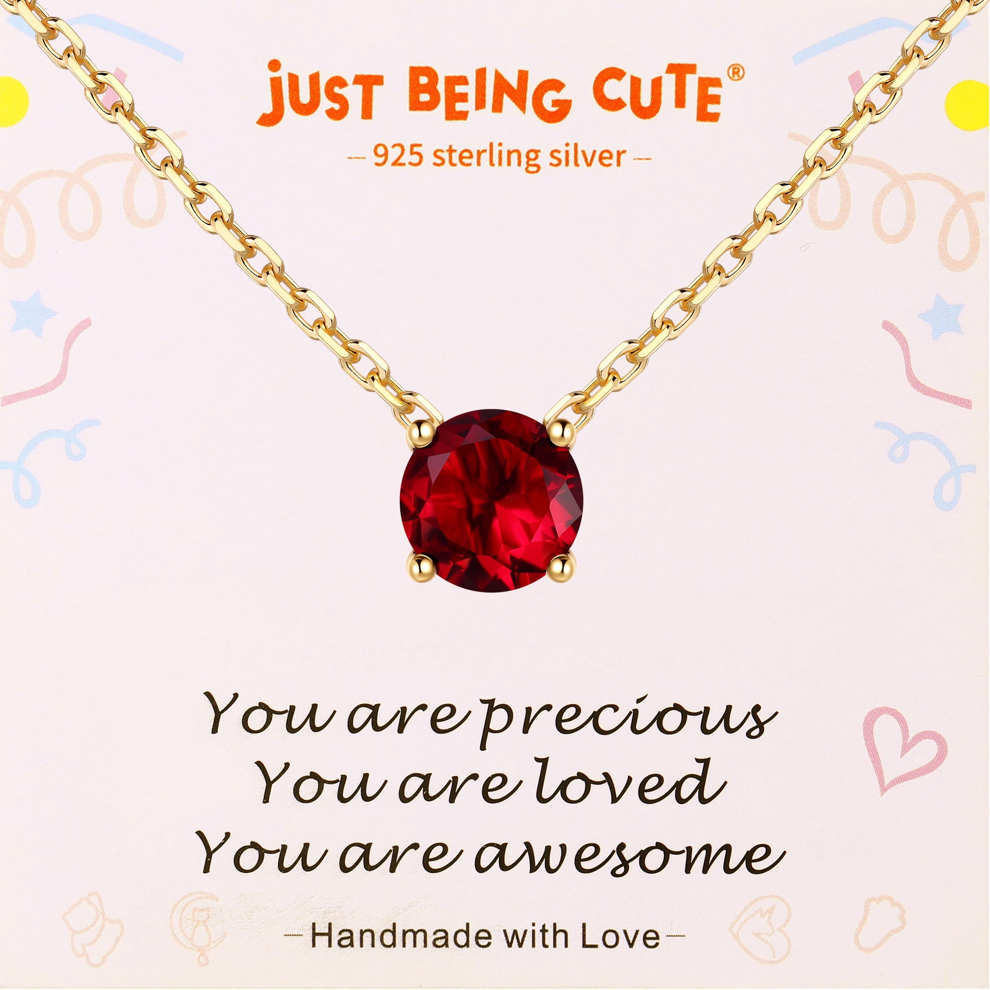 Just Being Cute Garnet Necklace for Women, 14K Gold Plated Crystal ...