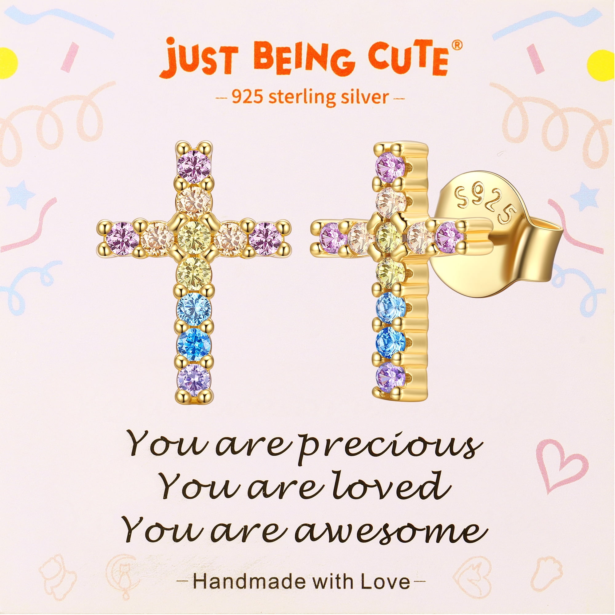 Just Being Cute Gold Plated Cross Earrings for Women 925 Sterling ...