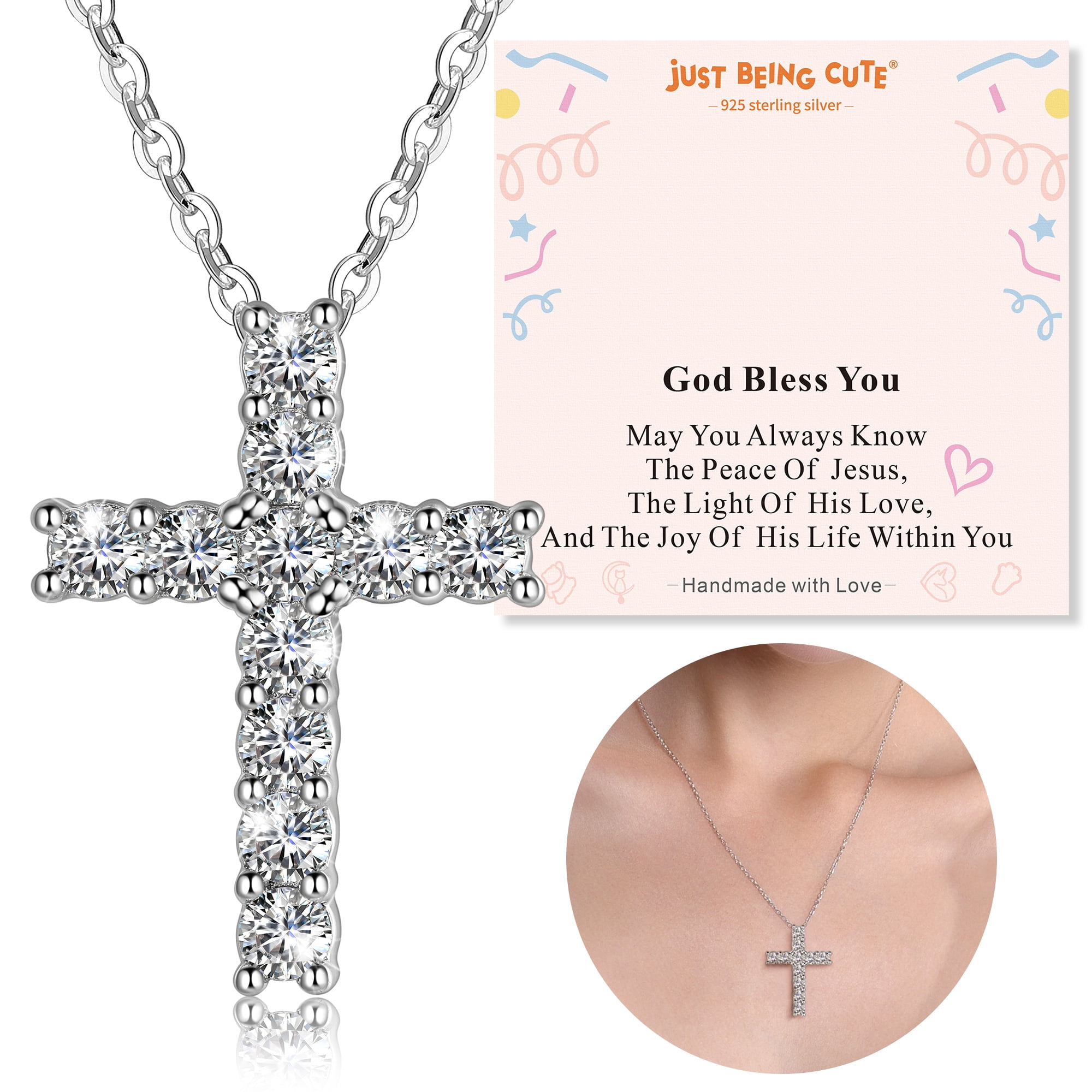 JustBeingCute Cross Necklace for Women Girls, Real 925 Sterling Silver ...