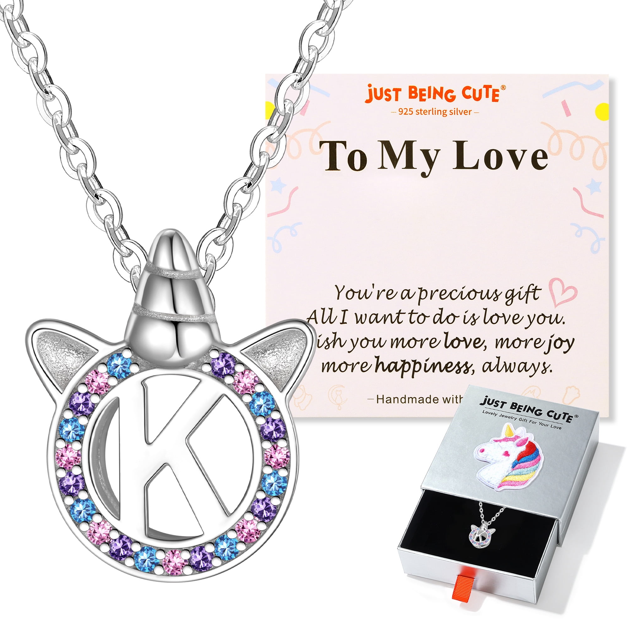 Just Being Cute Initial Necklace for Women, Real Sterling Silver Letter ...