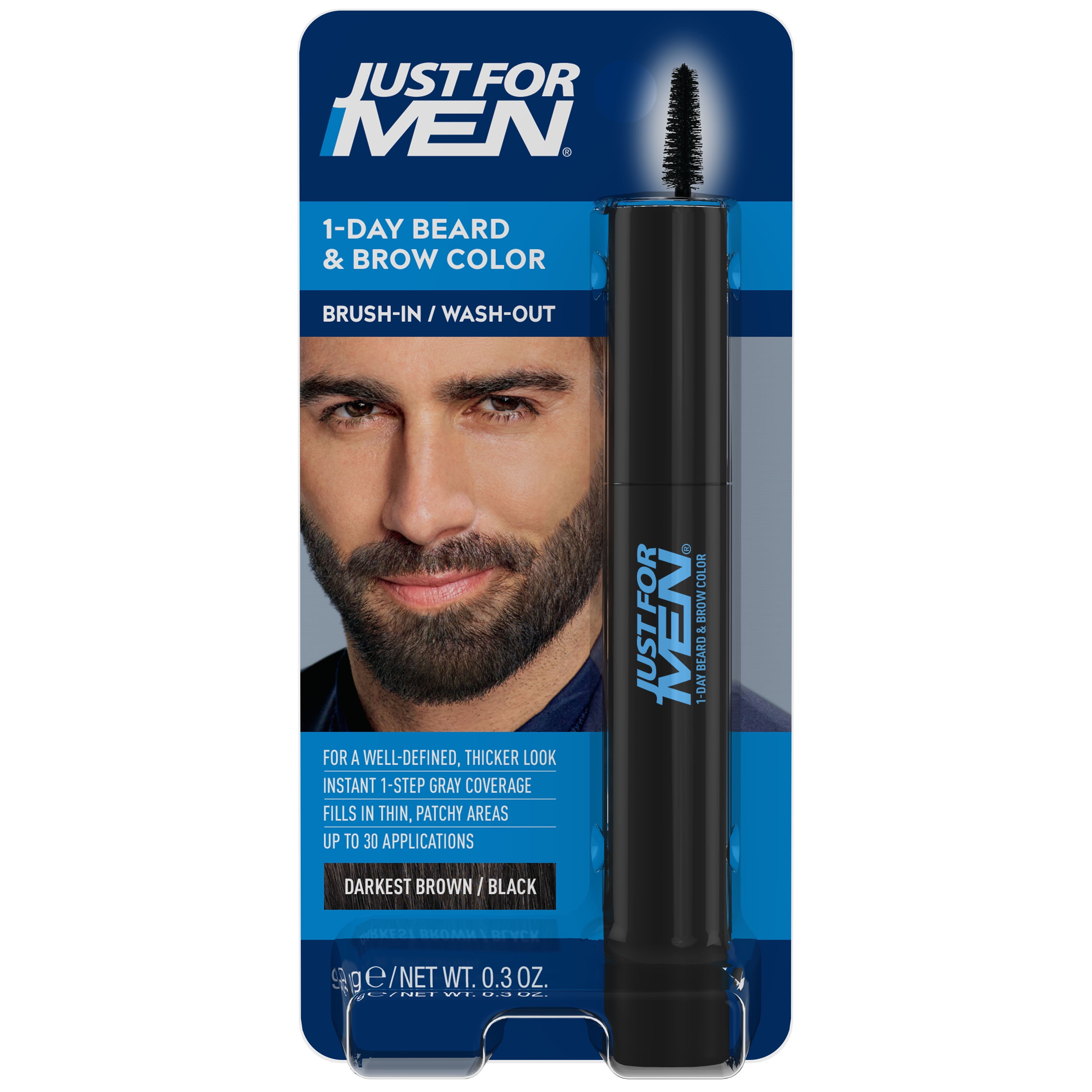 Just For Men 1-Day Beard & Brow Color, Darkest Brown/Black 0.3 Fl. oz ...