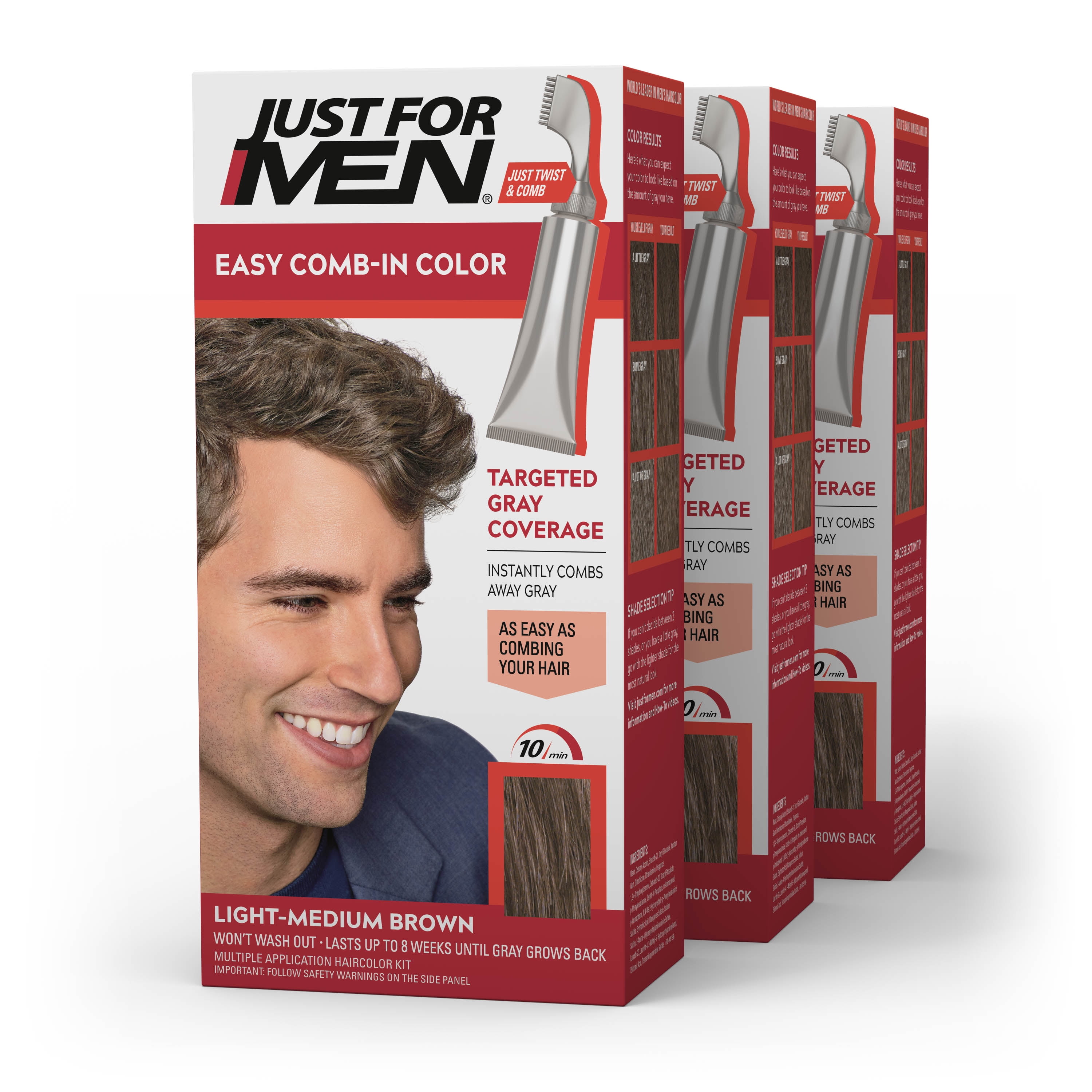 Just For Men Easy Comb-in Hair Color for Men with Applicator, Light ...