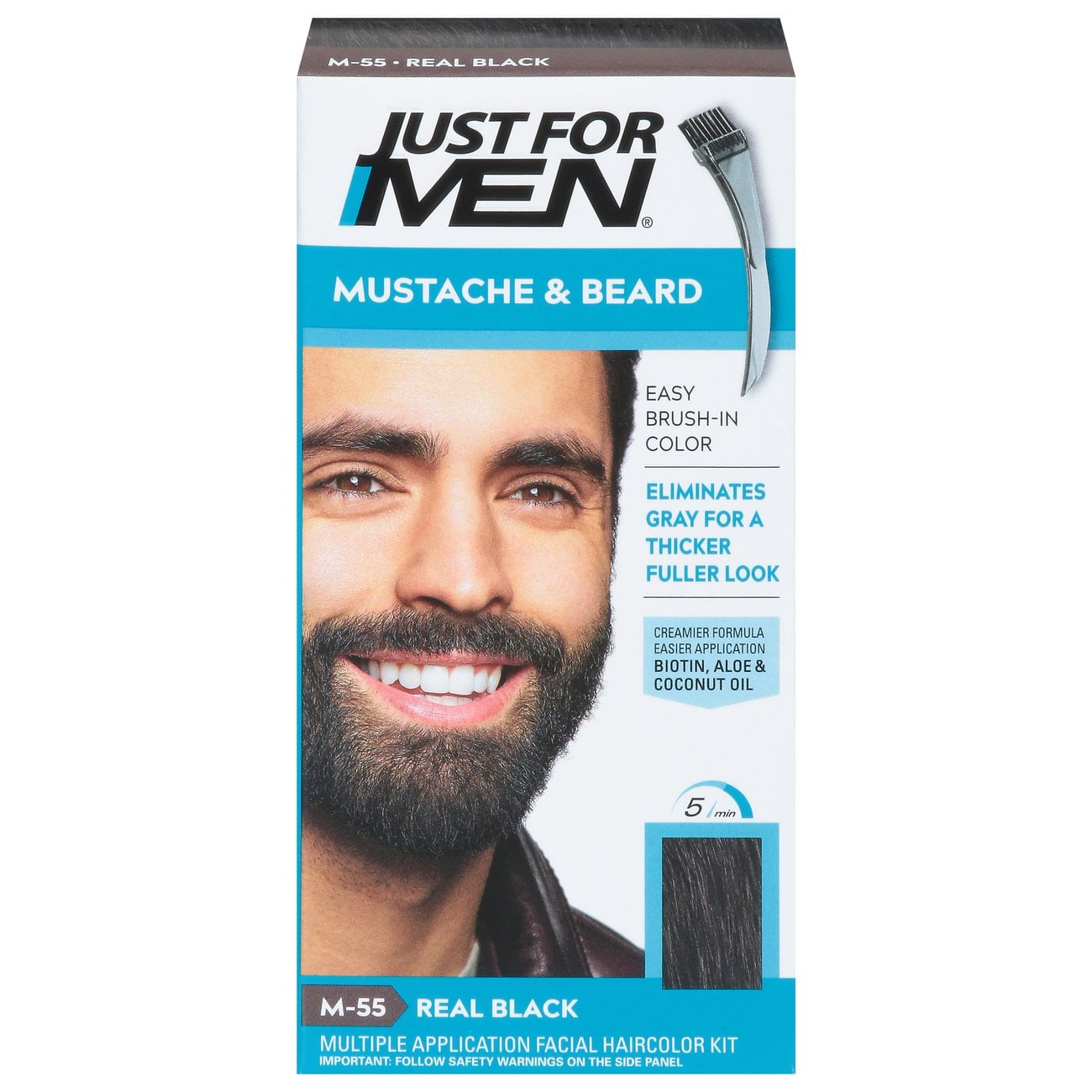 Just For Men Mustache & Beard Brush-In Color Gel - Real Black - Each ...