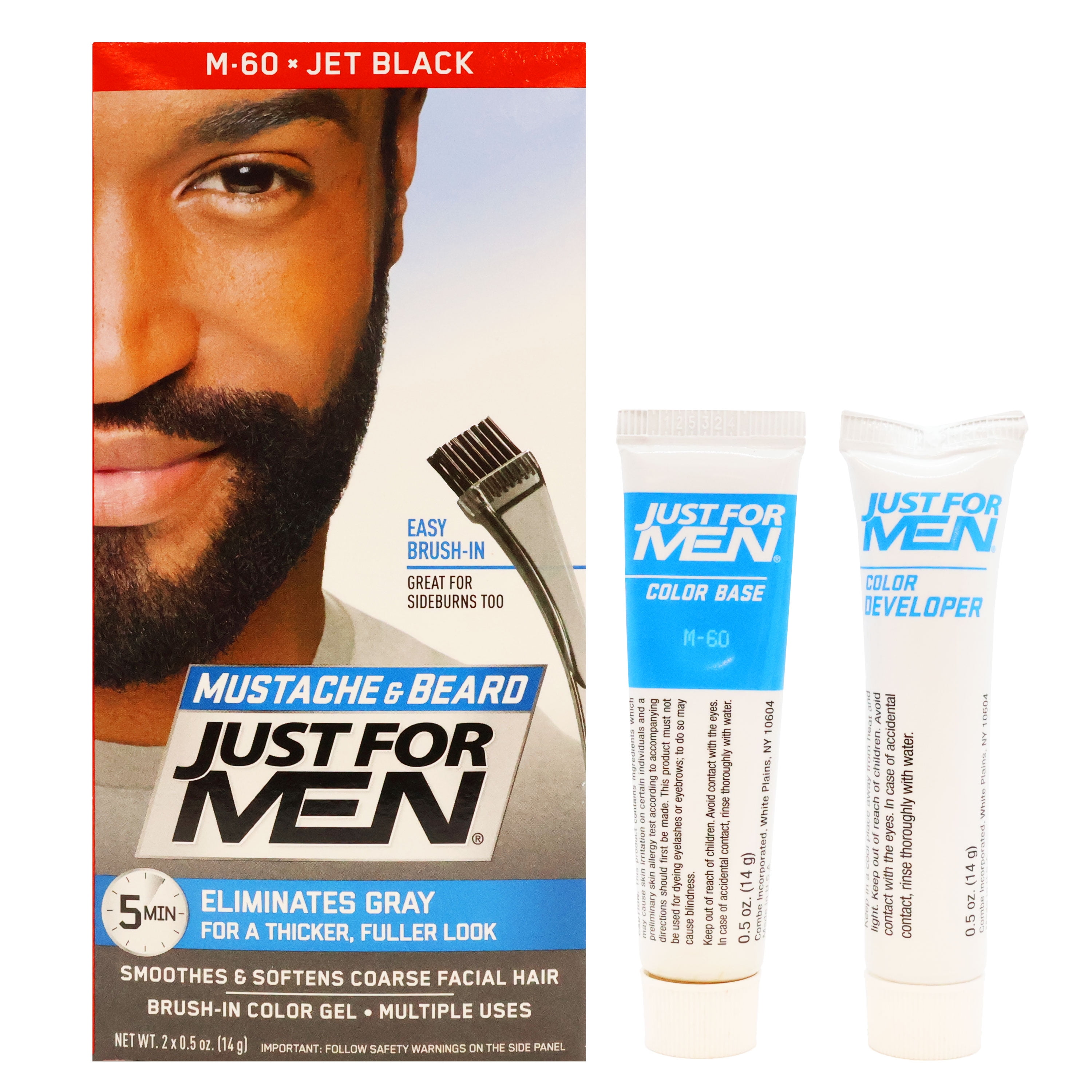 Just For Men Mustache and Beard Hair Color M-60 Jet Black, Pack of 3 ...