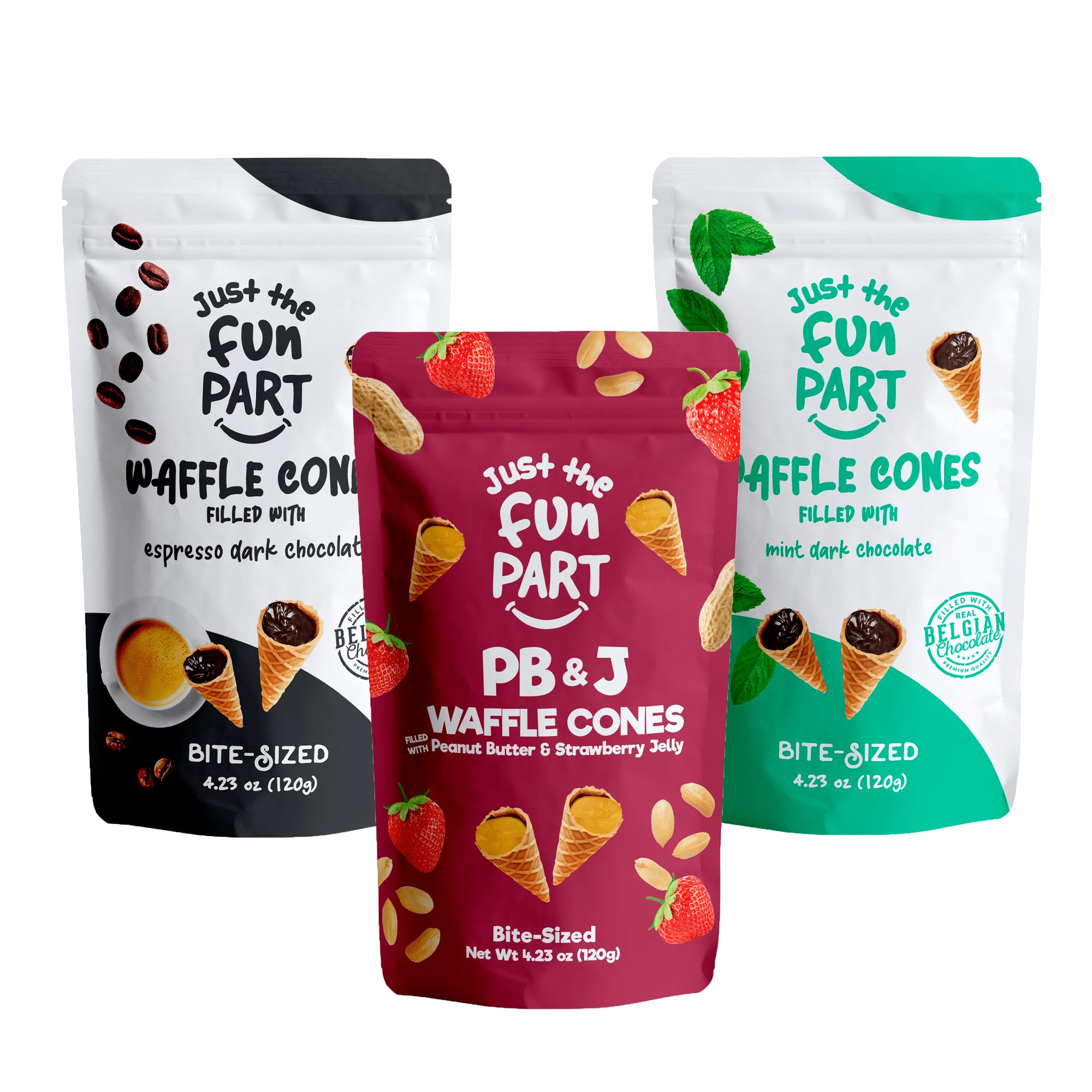 Just The Fun Part, MZF22 Bite-Size Crispy Mini Waffle Cones with Premium Belgian Chocolate ...