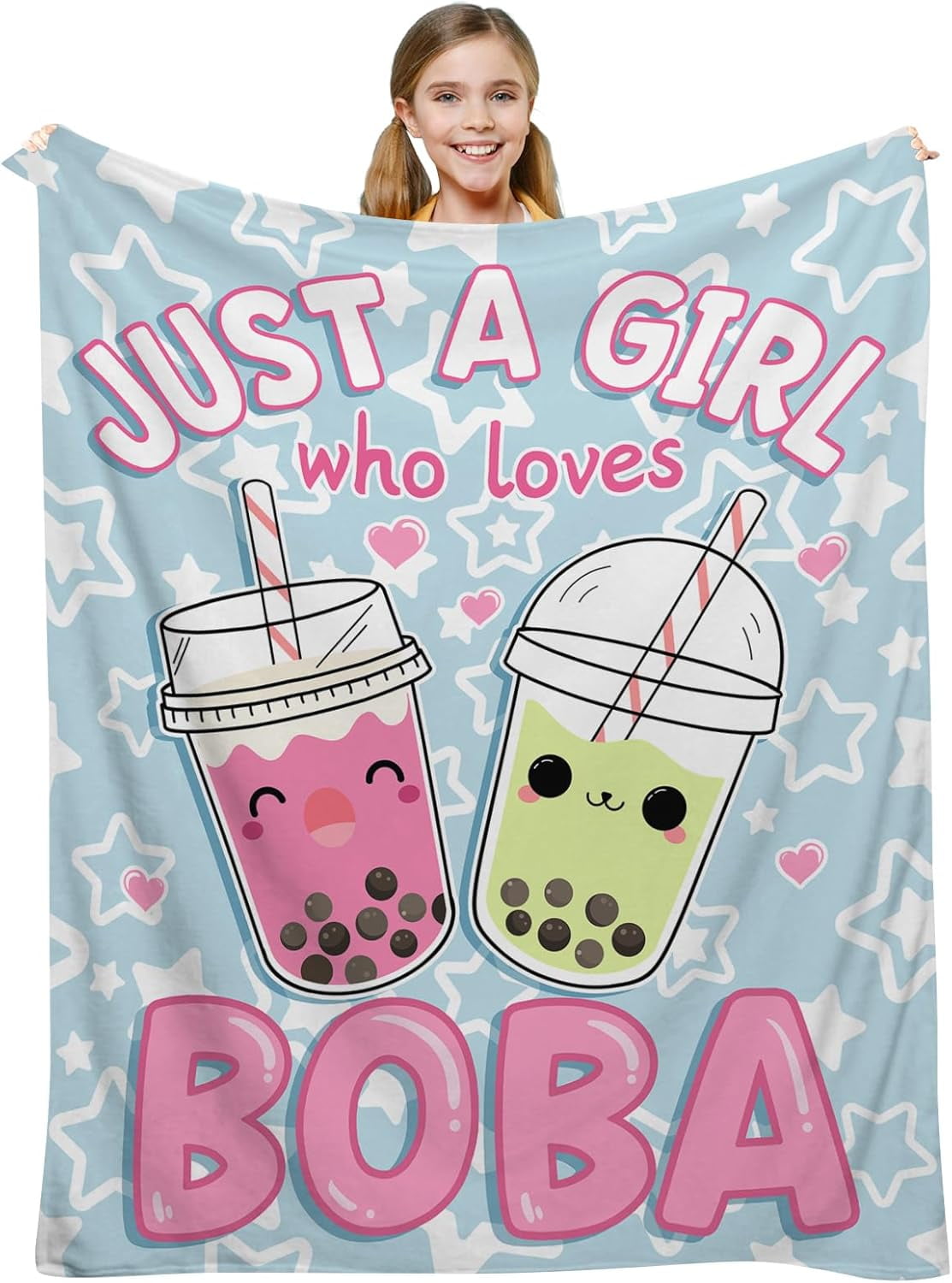 Just A Girl Who Loves Boba Blanket Kawaii Boba Tea Anime Style Plush ...