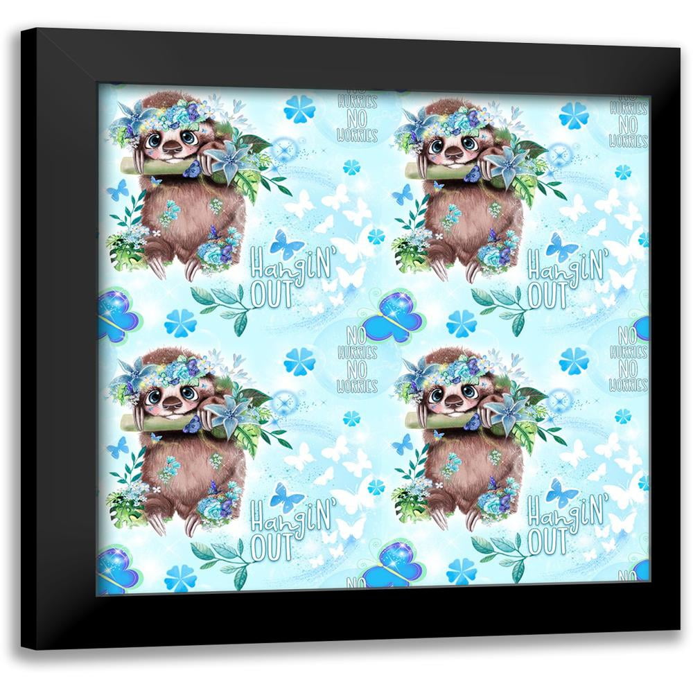 Just Hangin Sloth Pattern 12x12 Black Modern Framed Museum Art Print ...