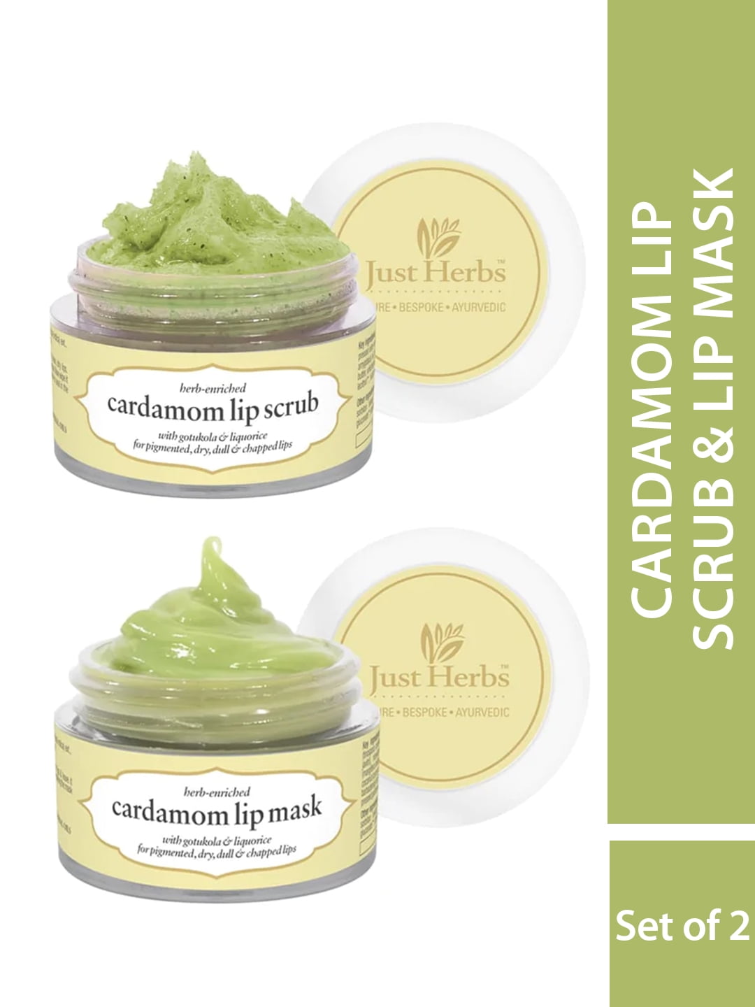 Just Herbs Ayurvedic & Vegan Cardamom Lip Scrub & Lip Mask for duo pack Chapped, Pigmented ...
