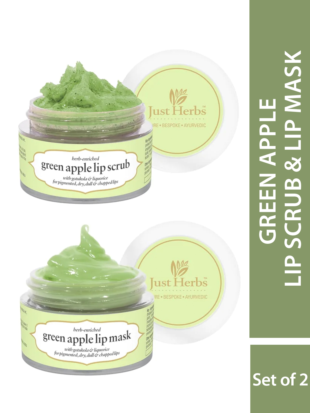 Just Herbs Ayurvedic & Vegan Green Apple Lip Scrub & Lip Mask duo pack ...
