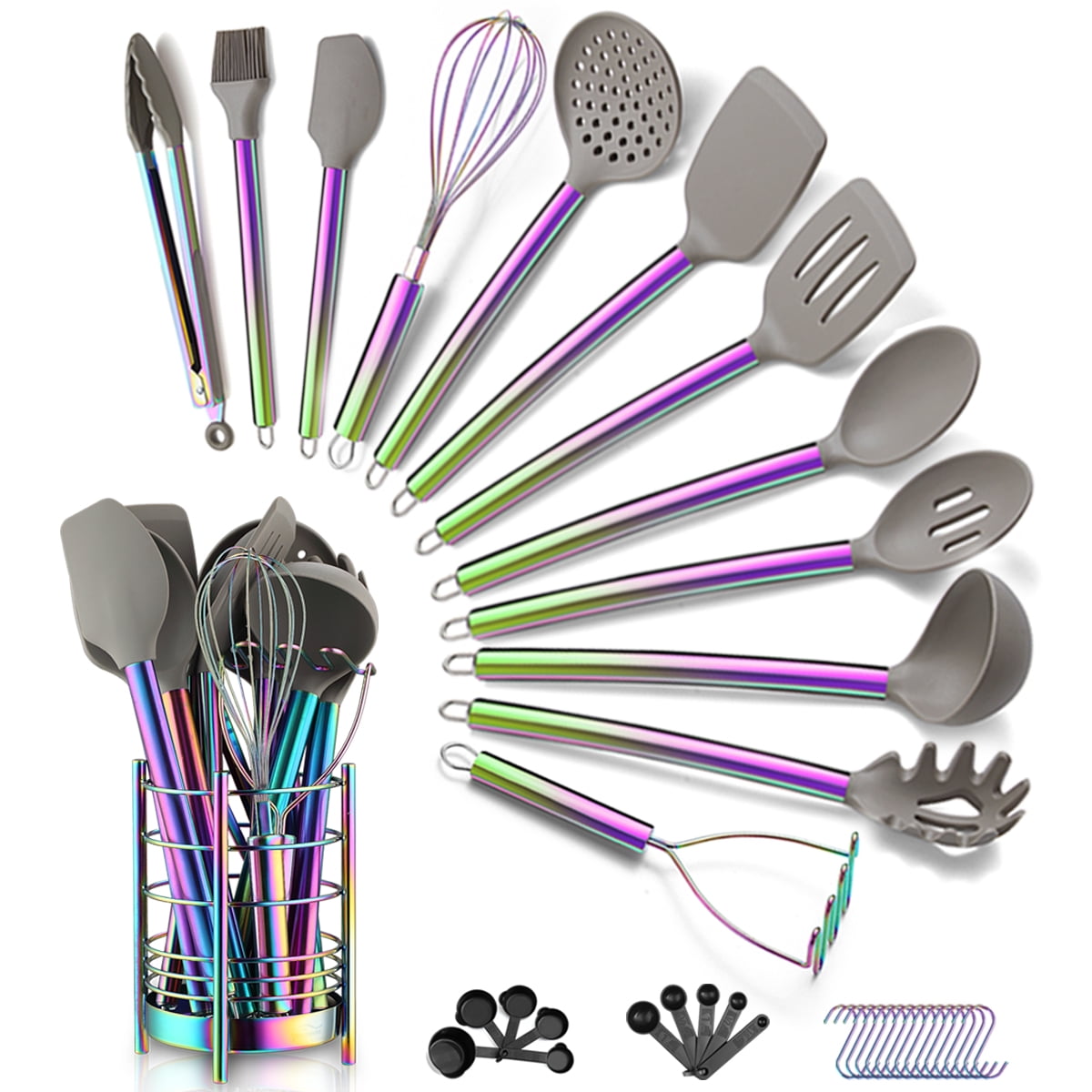 Just Houseware 38pcs Rainbow Kitchenware Set - Nonstick, Stainless ...