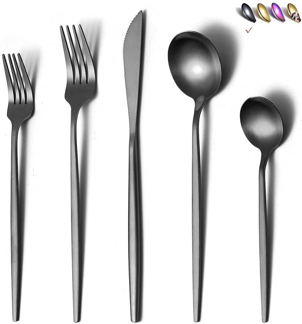 Just Houseware Beautiful & Unique Matte Black Silverware Set, Stainless ...