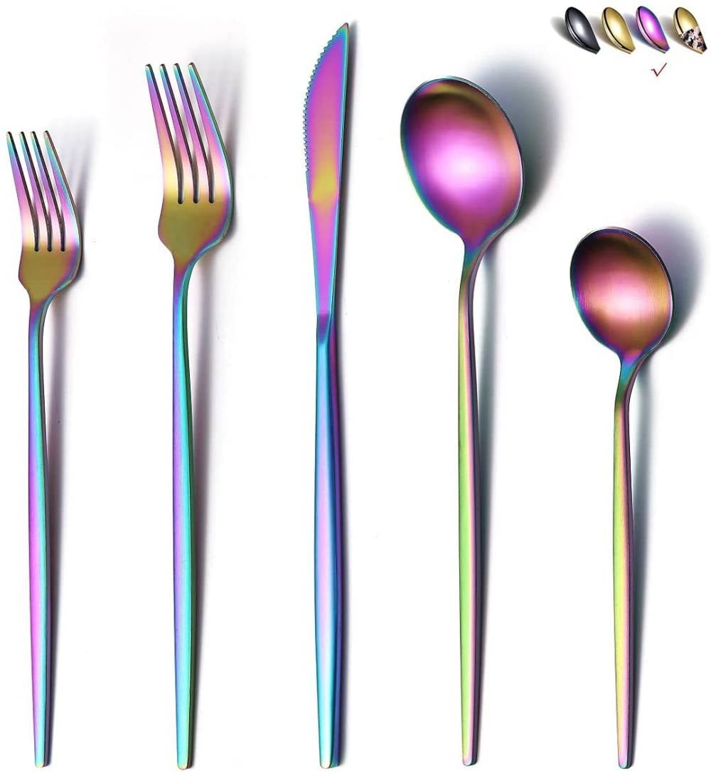 Just Houseware Matte Rainbow Silverware, 20-Piece Stainless Steel ...