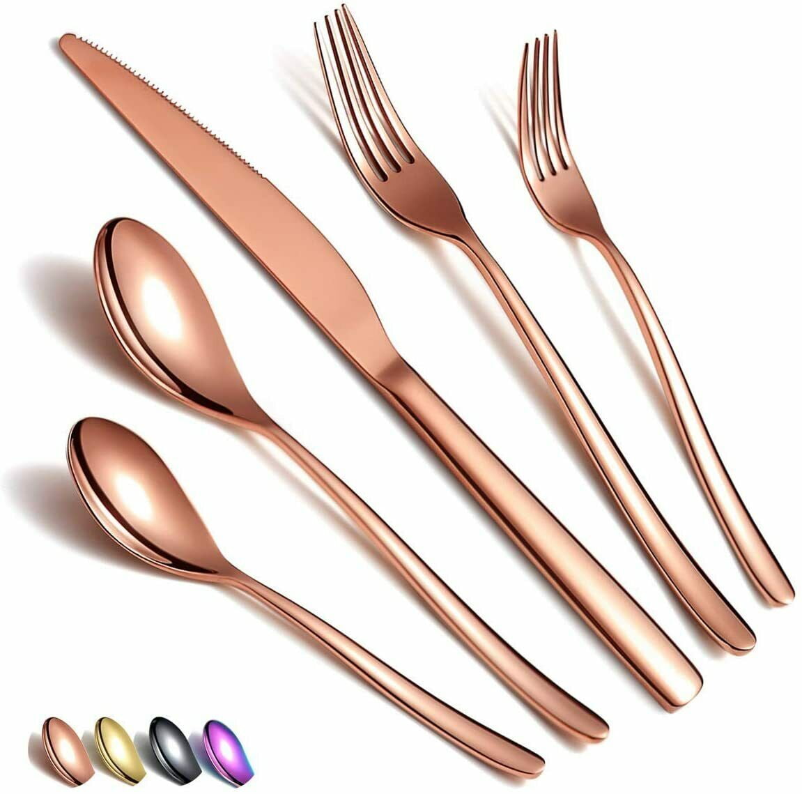Just Houseware Rose Gold Silverware Set 20 Pieces, Stainless Steel ...