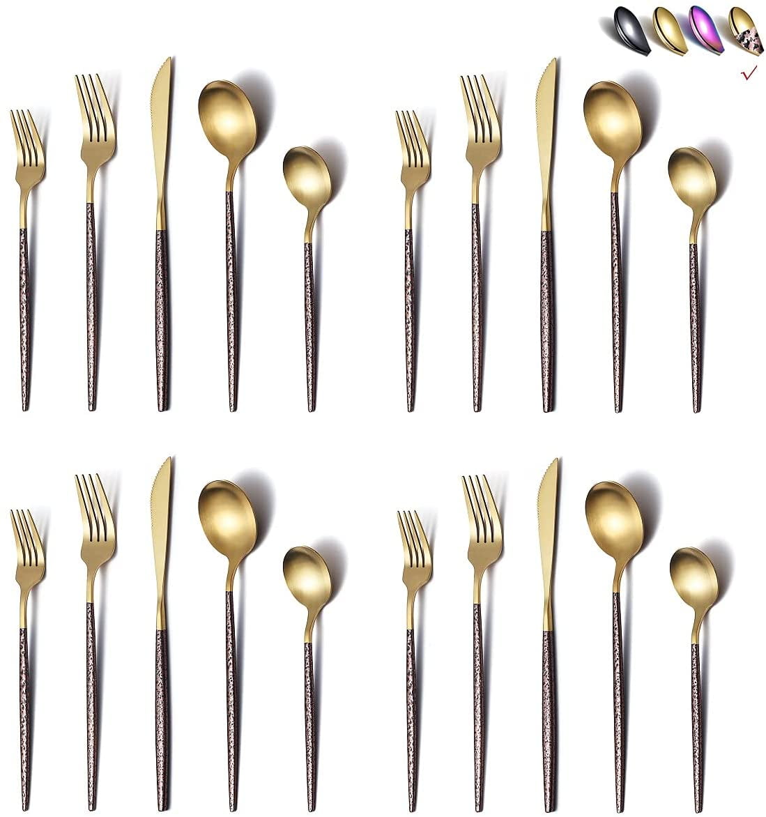 Just Houseware 40-Piece Silverware Set, Moon Surface Handle, Matte Gold ...